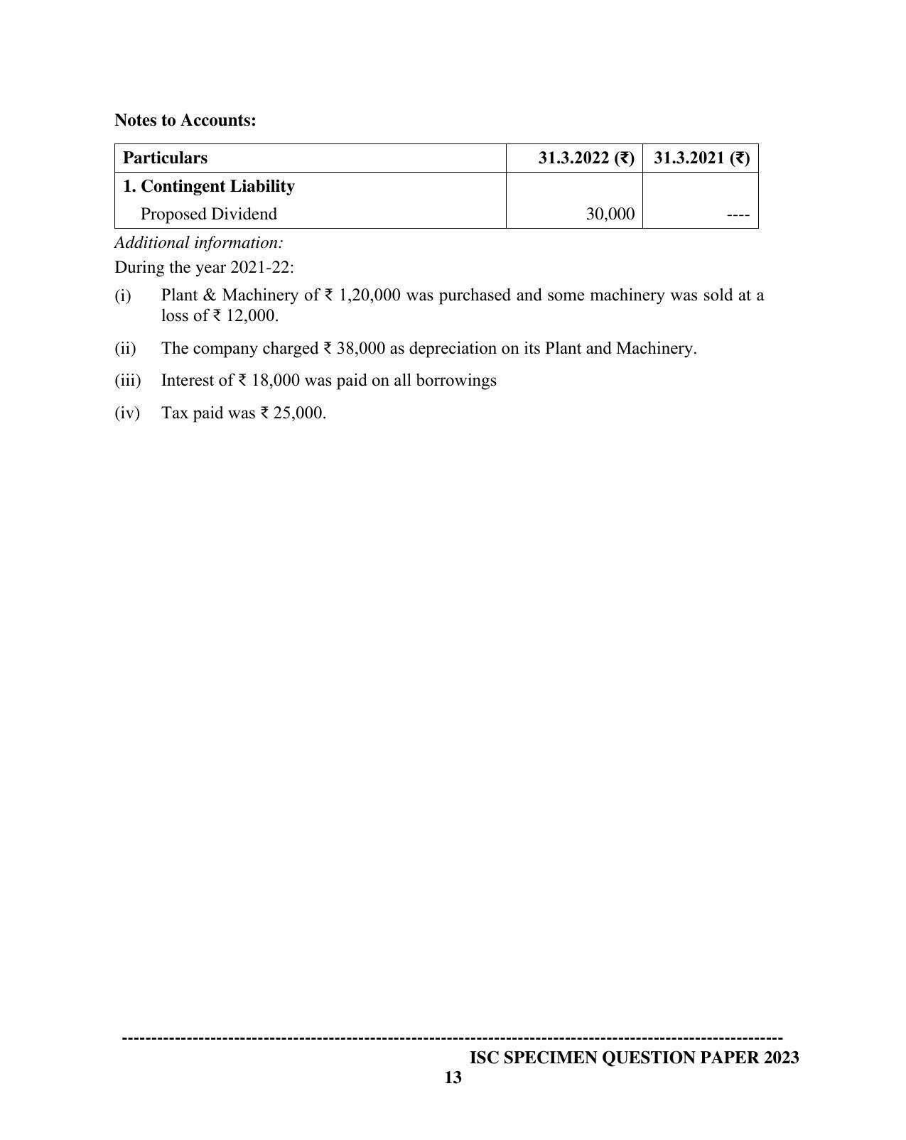 ISC Class 12 Accounts Sample Paper 2023 - IndCareer Docs