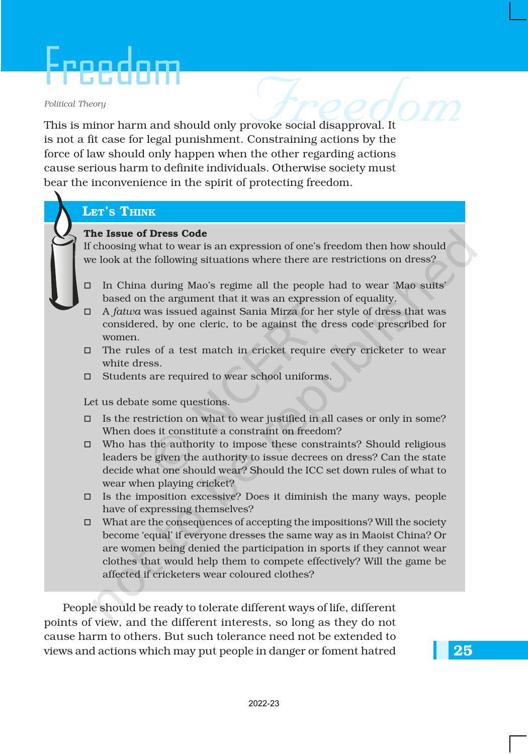NCERT Book for Class 11 Political Science Chapter 2 Freedom