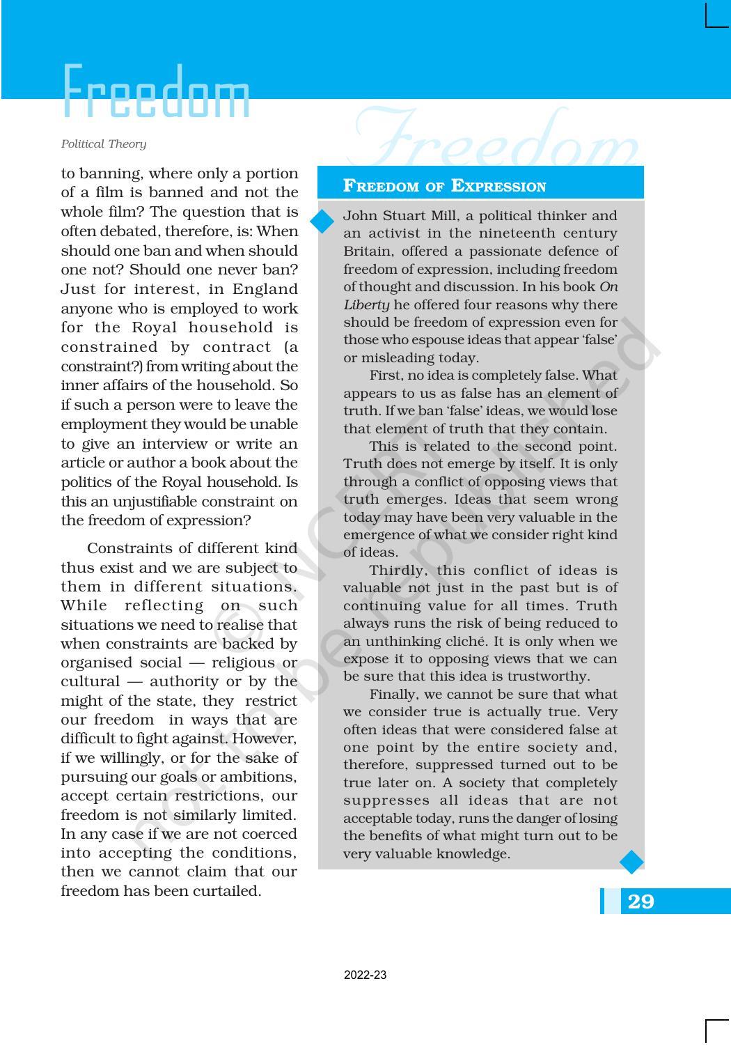 NCERT Book for Class 11 Political Science Chapter 2 Freedom