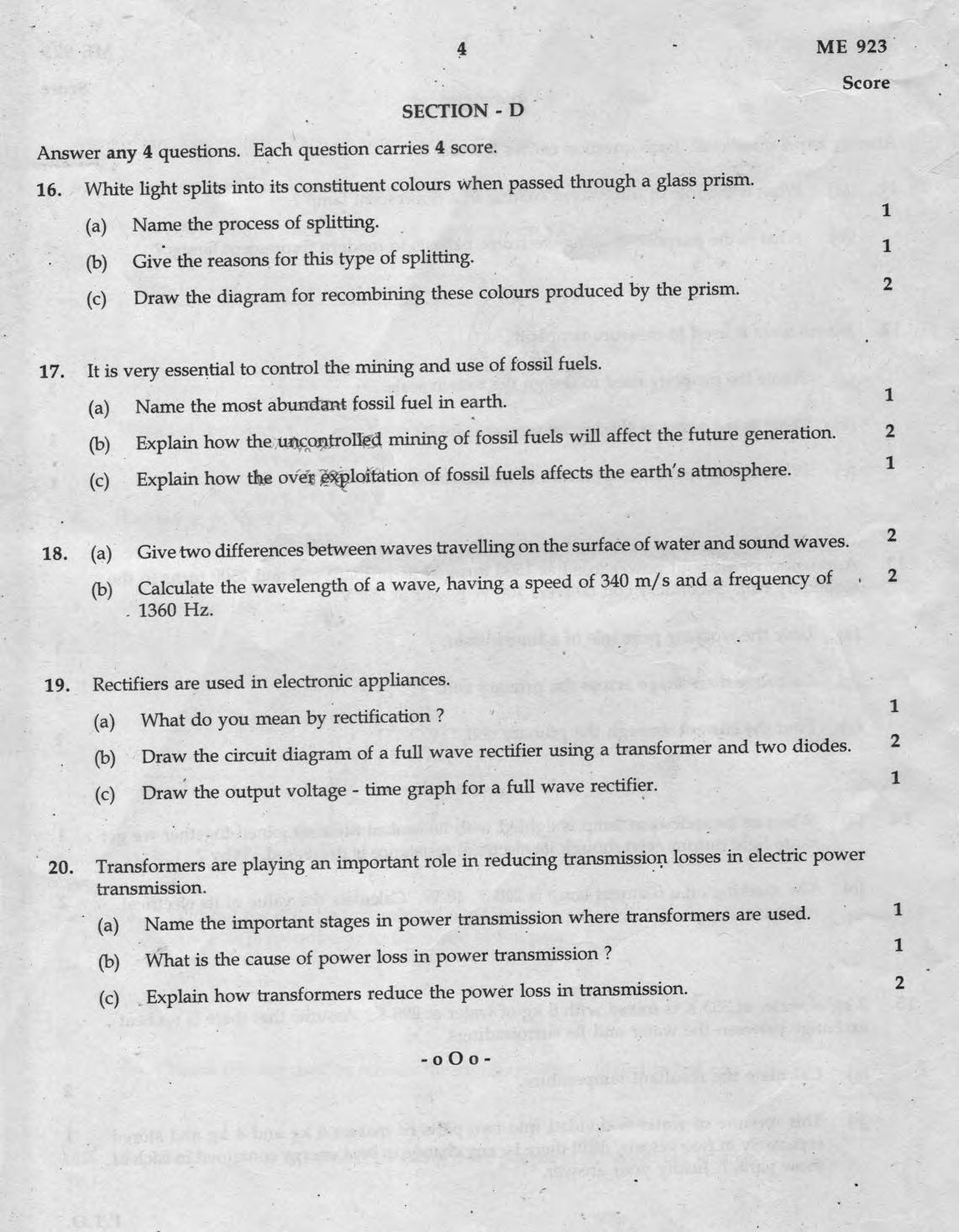 Kerala SSLC 2019 Physics Question Paper (EM) (Model) - IndCareer Docs