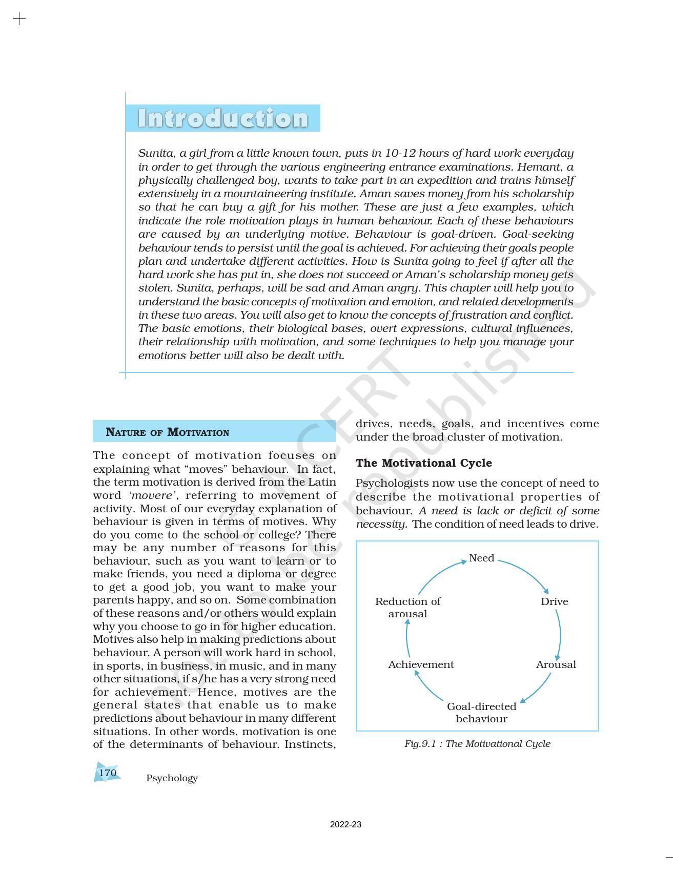 NCERT Book for Class 11 Psychology Chapter 9 Motivation
