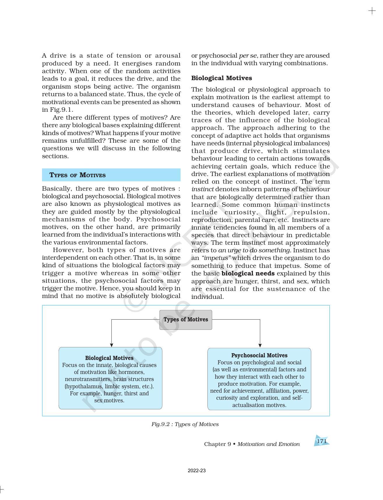 NCERT Book for Class 11 Psychology Chapter 9 Motivation