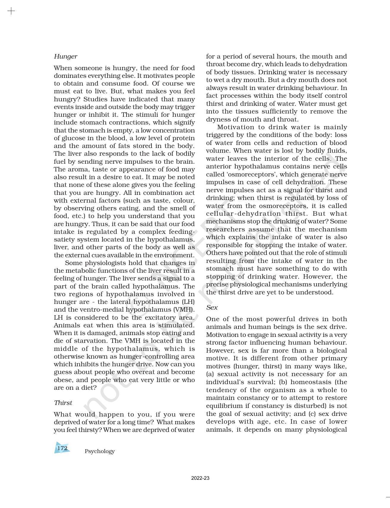 NCERT Book for Class 11 Psychology Chapter 9 Motivation