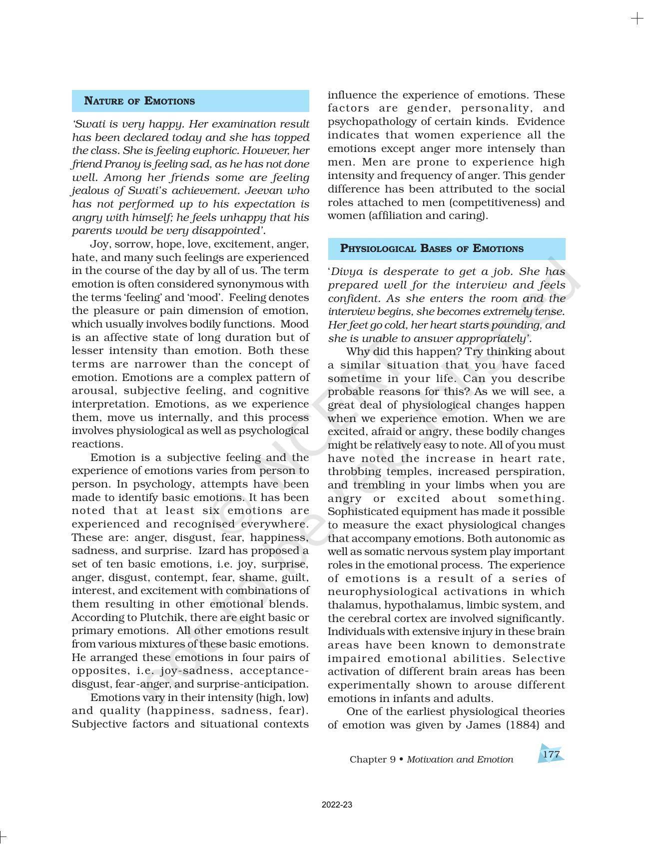 NCERT Book for Class 11 Psychology Chapter 9 Motivation