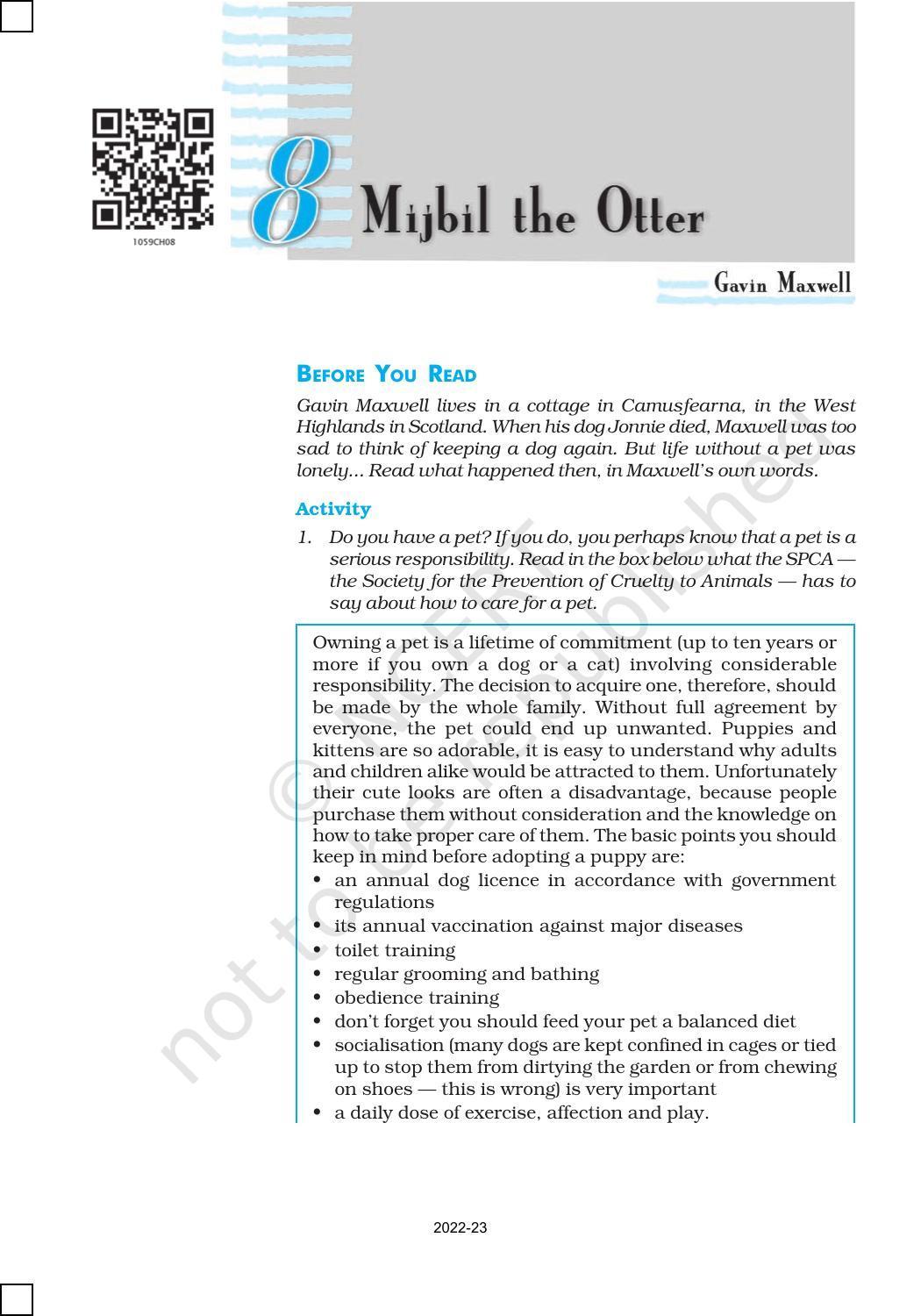 NCERT Book for Class 10 English Chapter 8 Mijbil the Otter