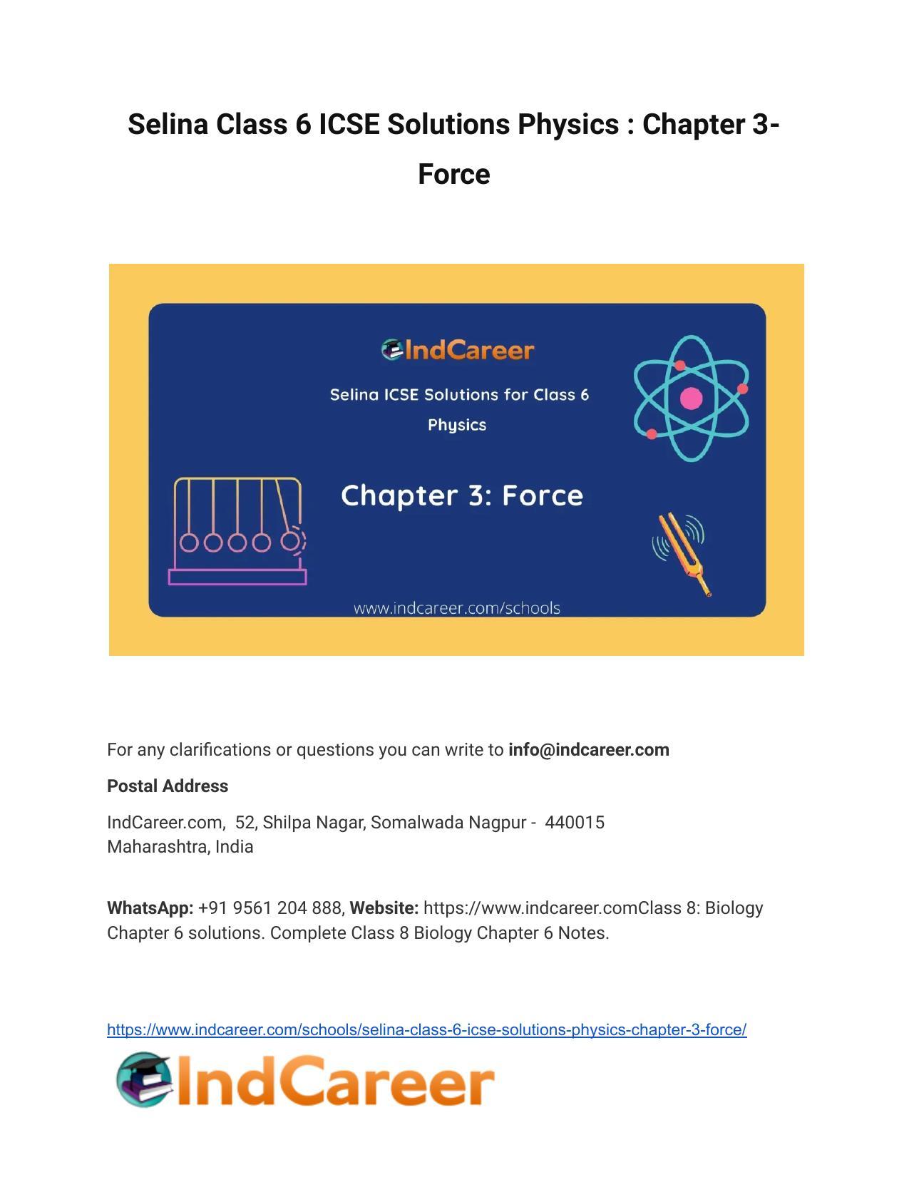 Selina Class 6 ICSE Solutions Physics : Chapter 3- Force - IndCareer Docs