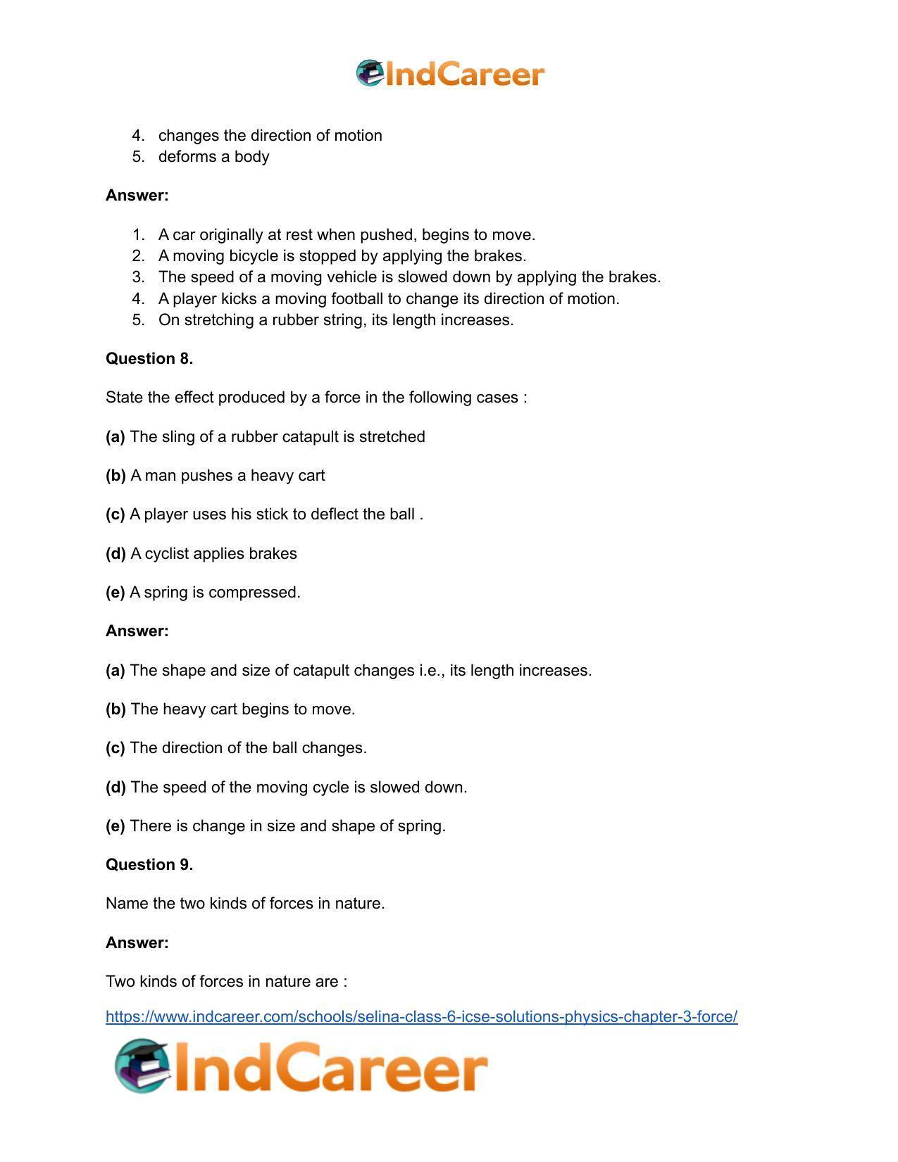 Selina Class 6 ICSE Solutions Physics : Chapter 3- Force - IndCareer Docs