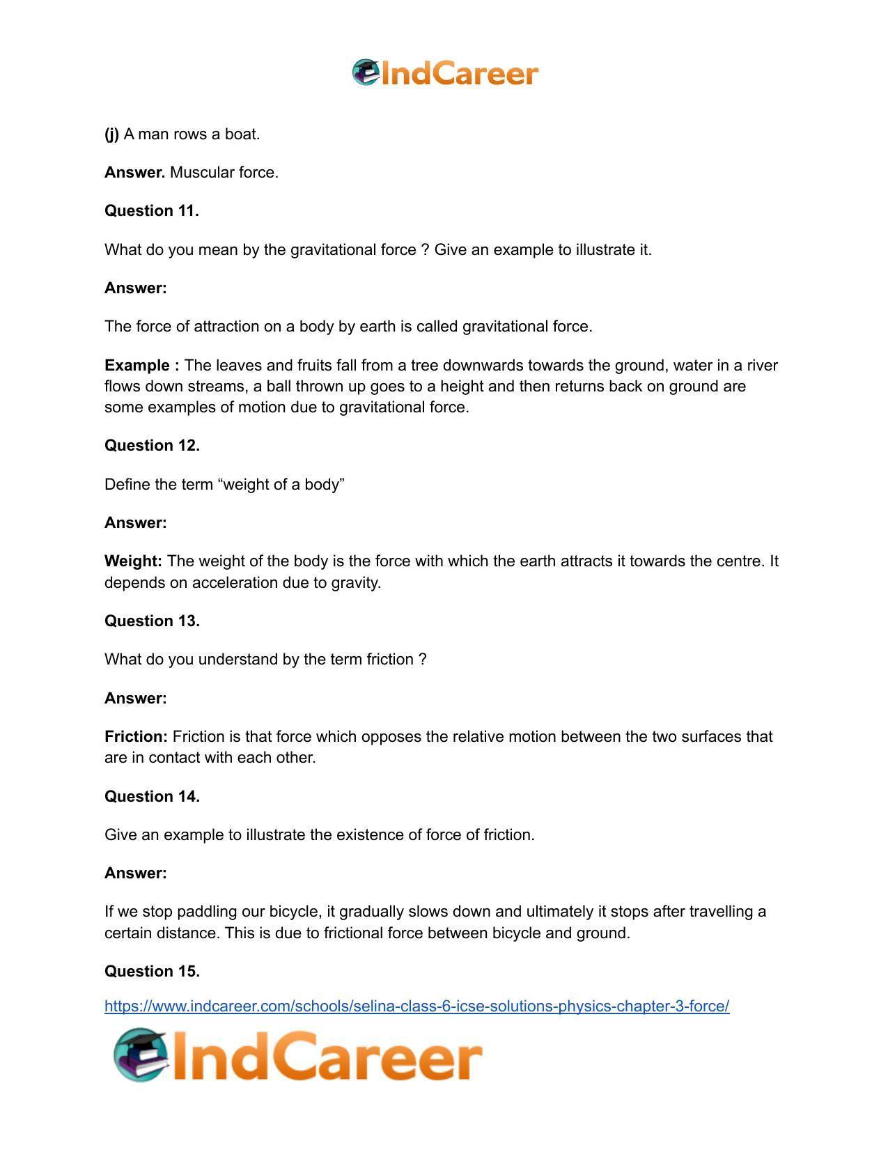 Selina Class 6 ICSE Solutions Physics : Chapter 3- Force - IndCareer Docs