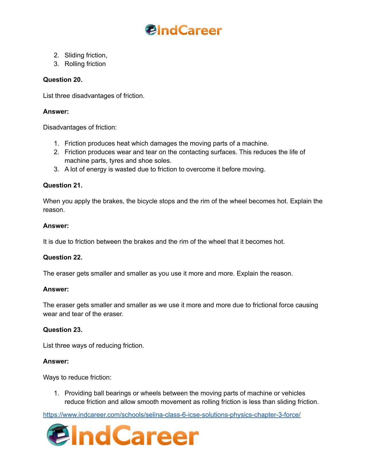 Selina Class 6 ICSE Solutions Physics : Chapter 3- Force - IndCareer Docs