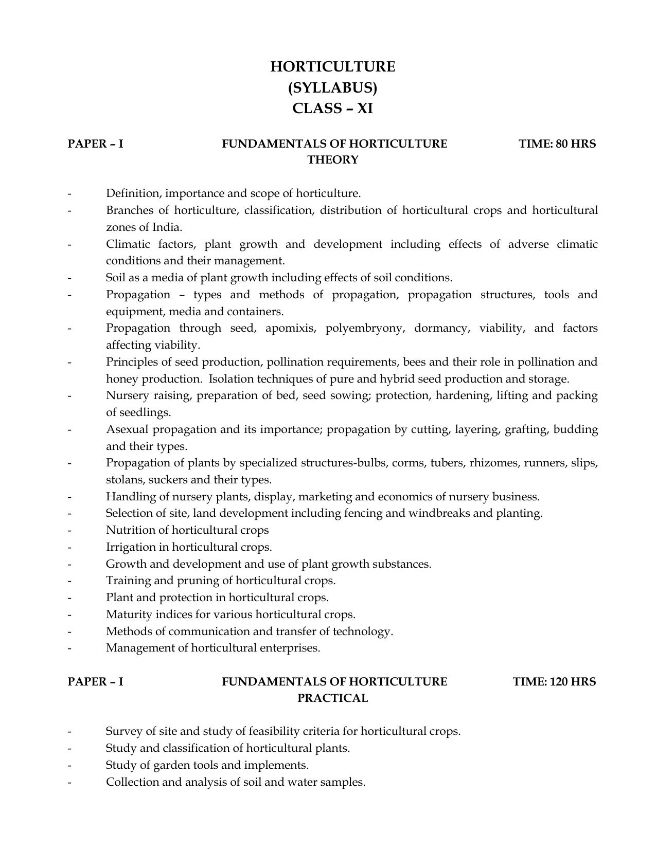 Meghalaya Board Horticulture Syllabus for Class XI & XII - IndCareer Docs
