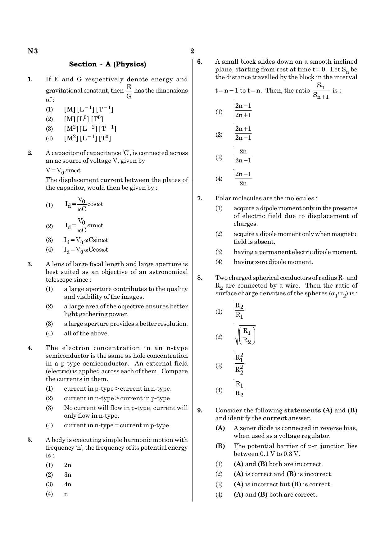 NEET N3 2021 Question Paper - IndCareer Docs