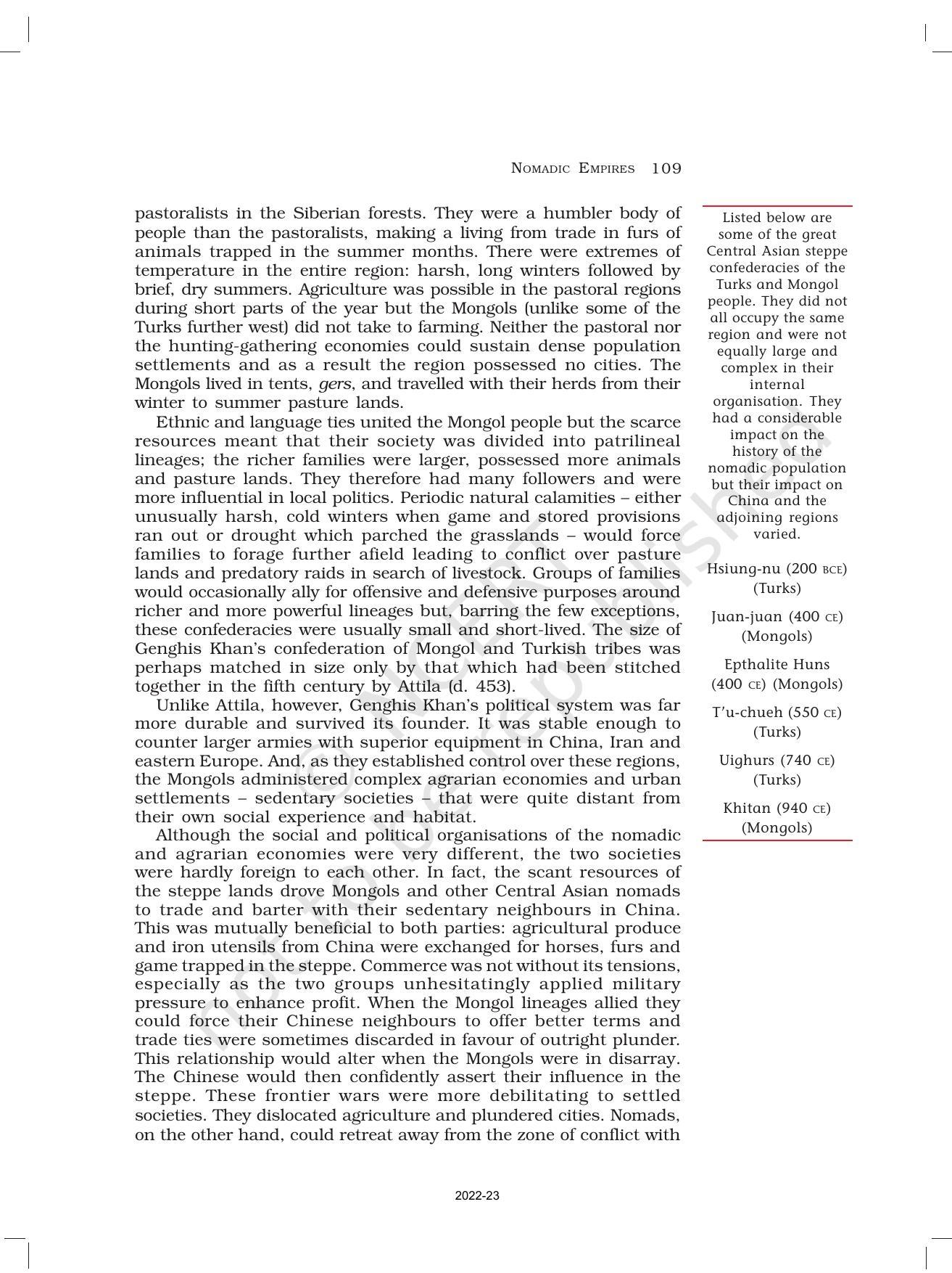 Ncert Book For Class 11 History Chapter 5 Nomadic Empires