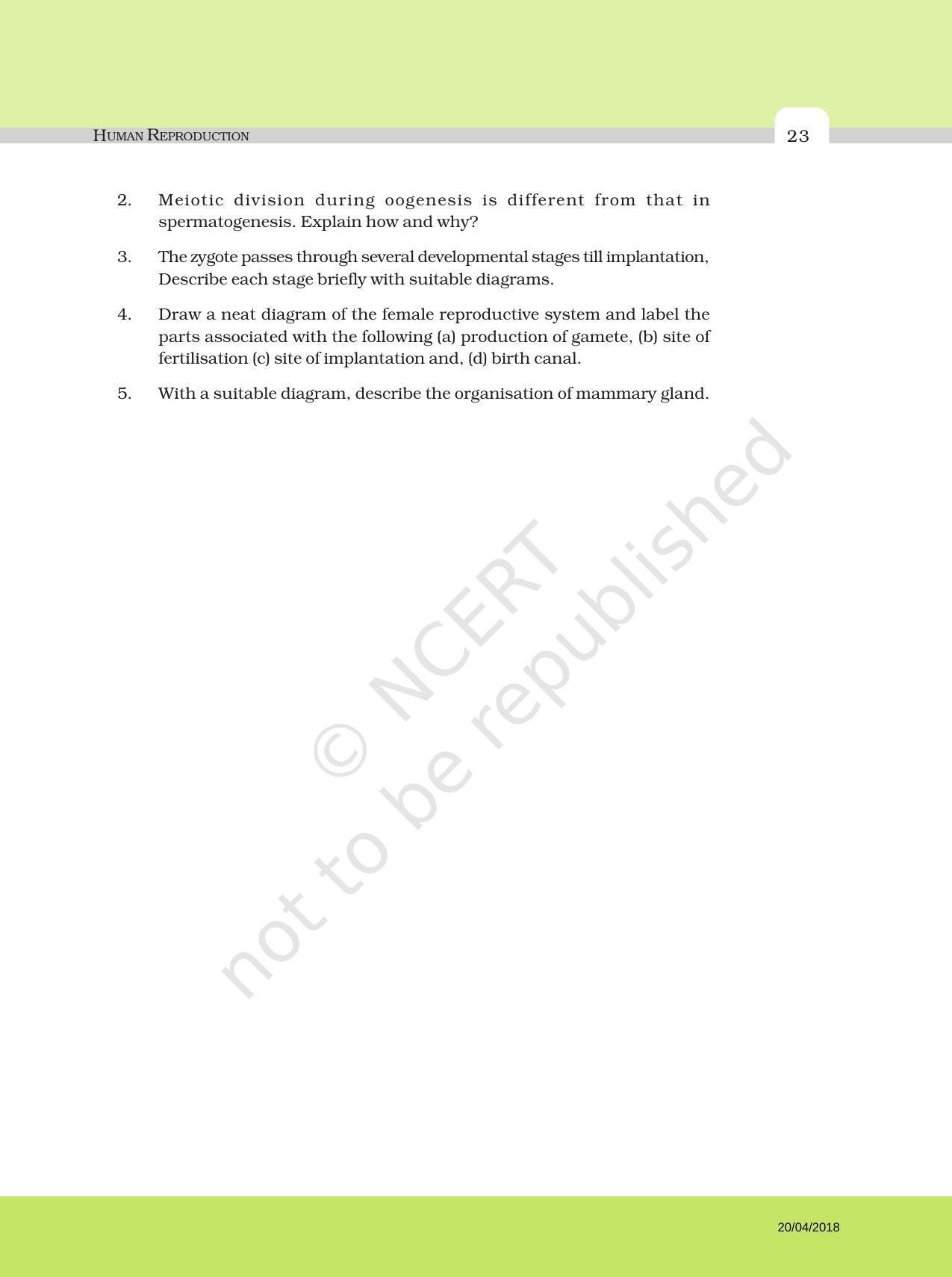 NCERT Exemplar Book for Class 12 Biology Chapter 3 Human Reproduction