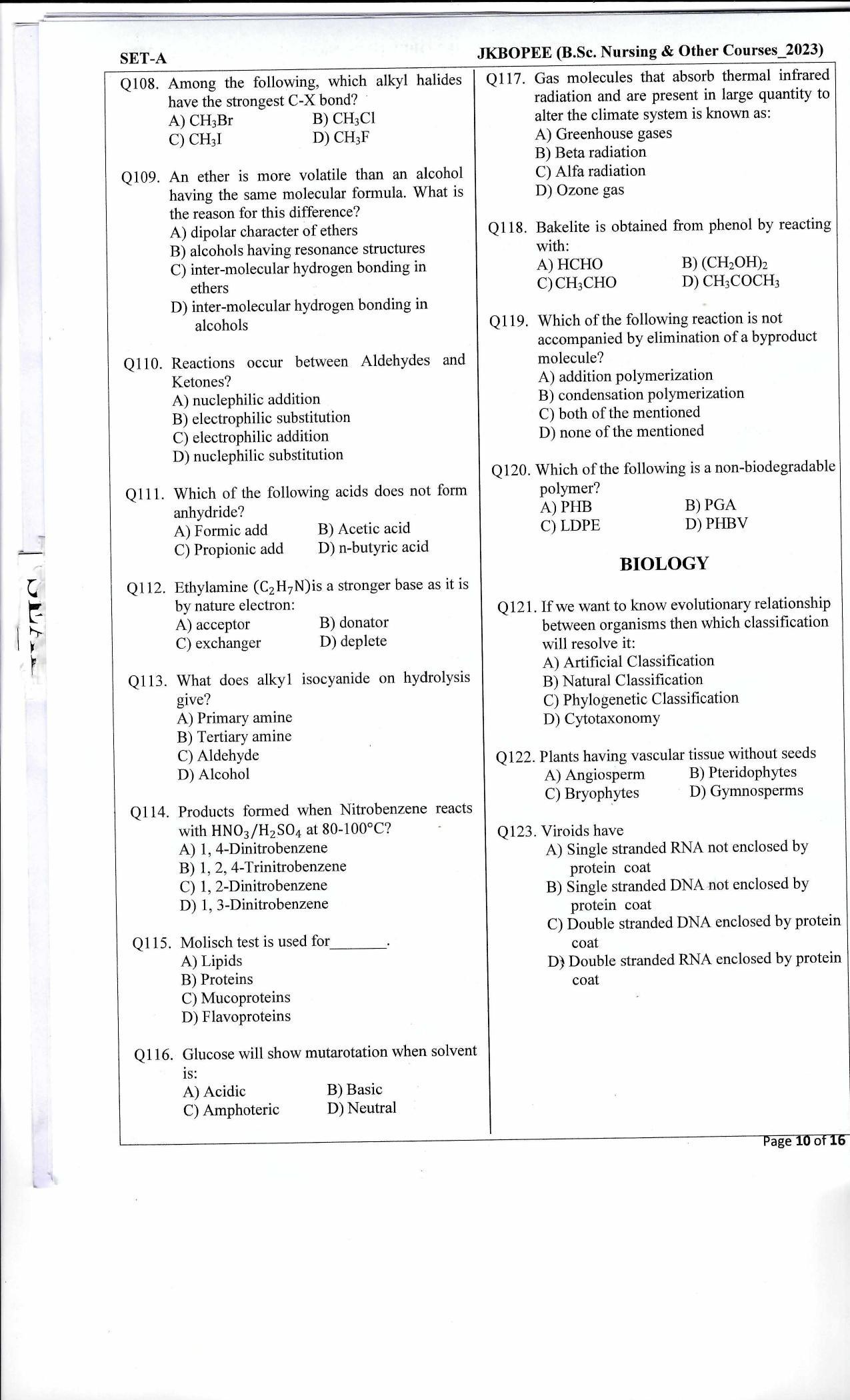 JKBOPEE B.Sc Nursing 2023 Question Papers - IndCareer Docs