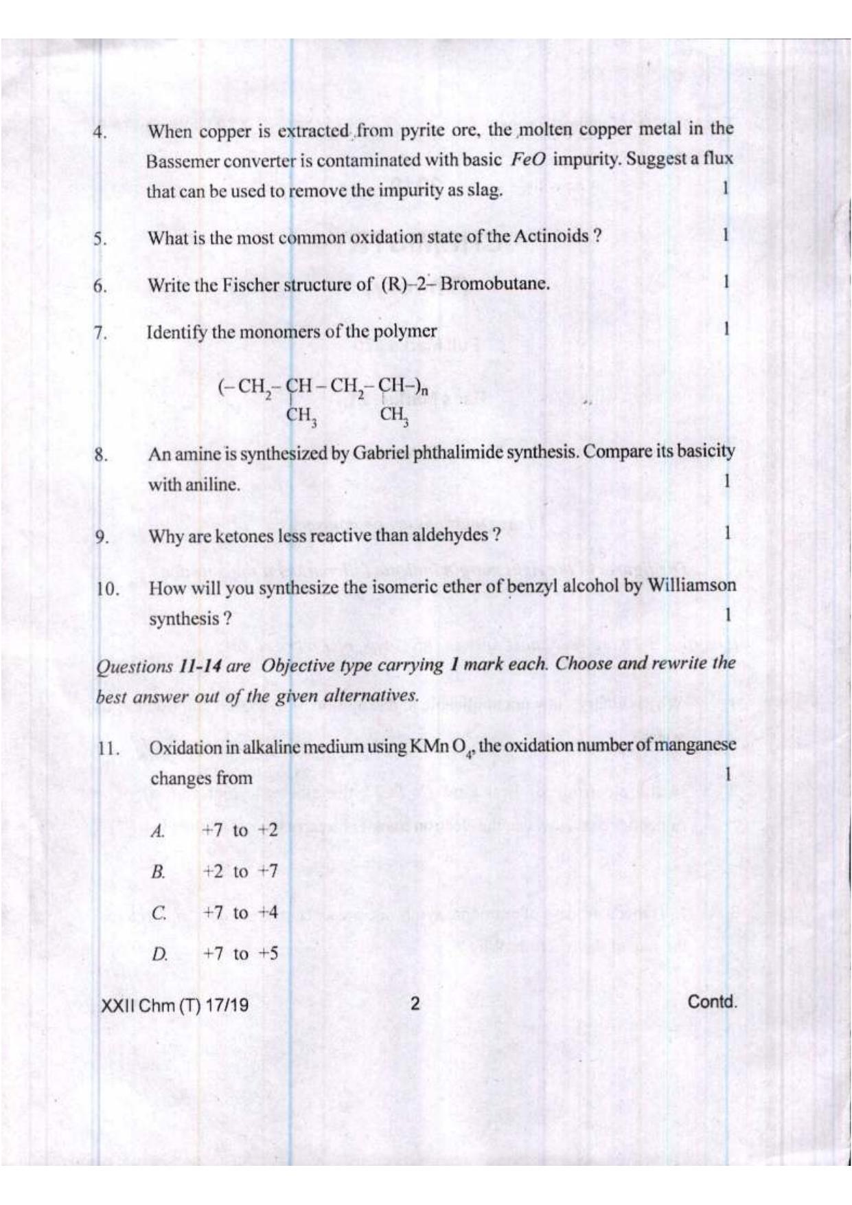 COHSEM Class 12 Chemistry 2019 Question Papers - IndCareer Docs