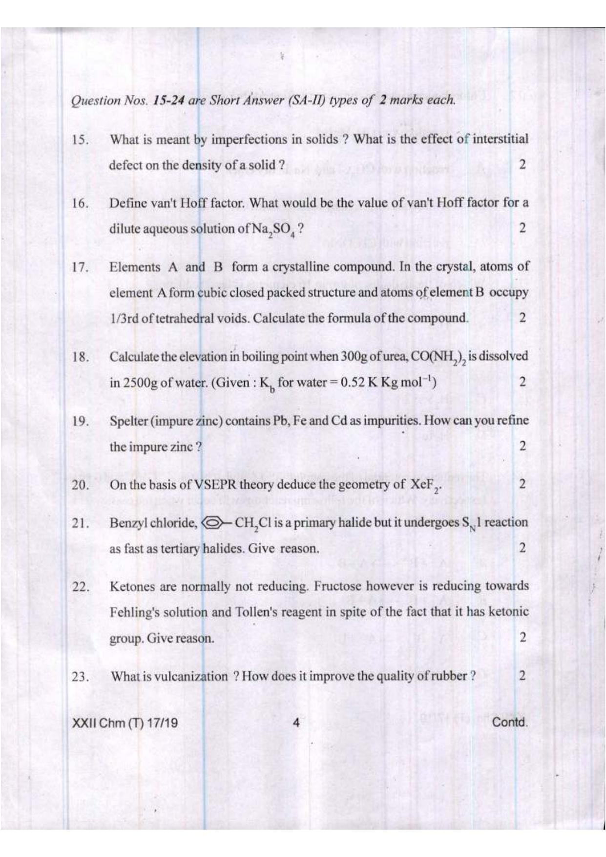 COHSEM Class 12 Chemistry 2019 Question Papers - IndCareer Docs