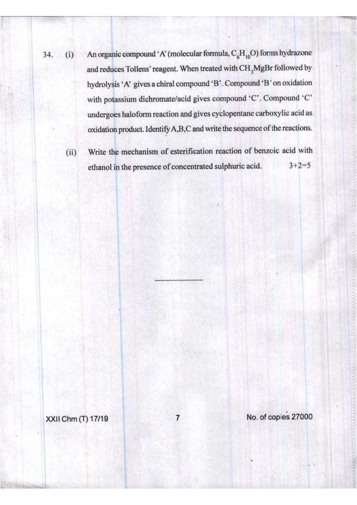 COHSEM Class 12 Chemistry 2019 Question Papers - IndCareer Docs