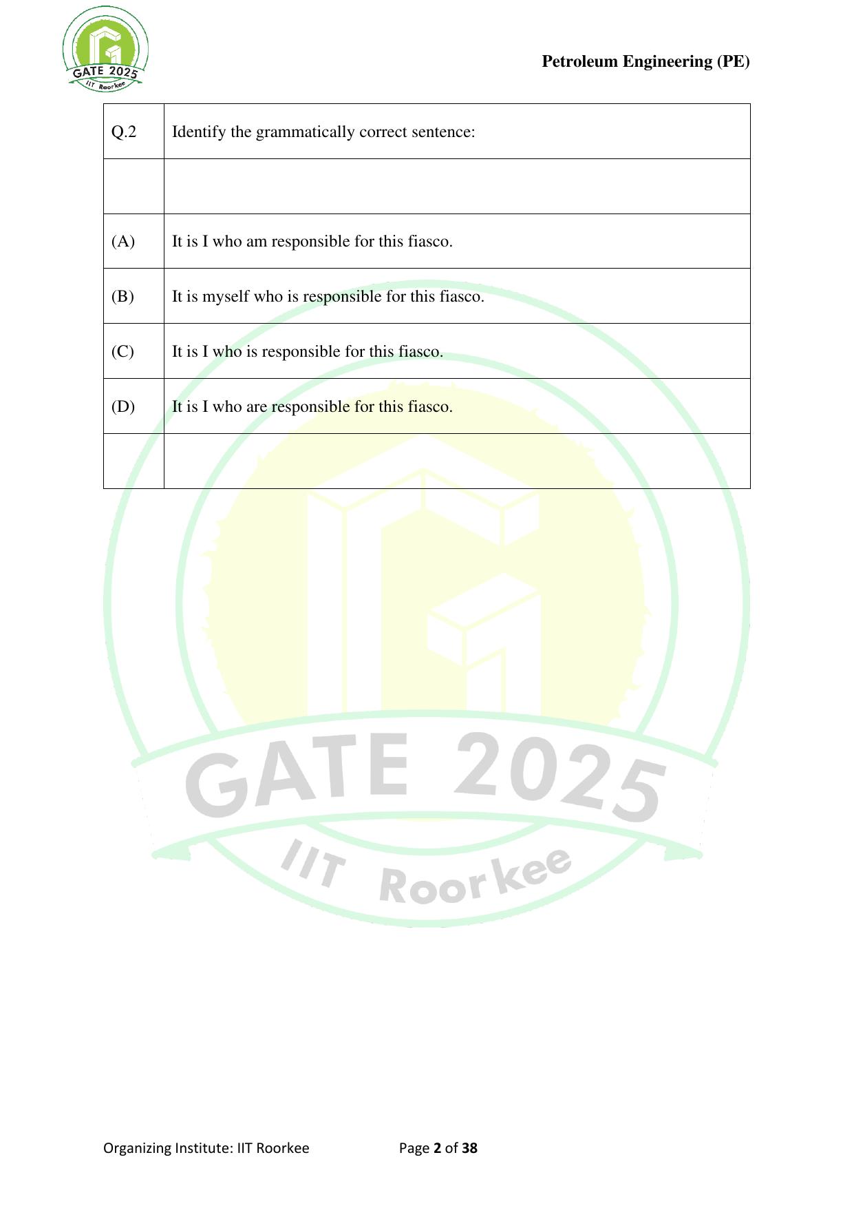 GATE 2025 Petroleum Engineering (PE) Question Paper - IndCareer Docs