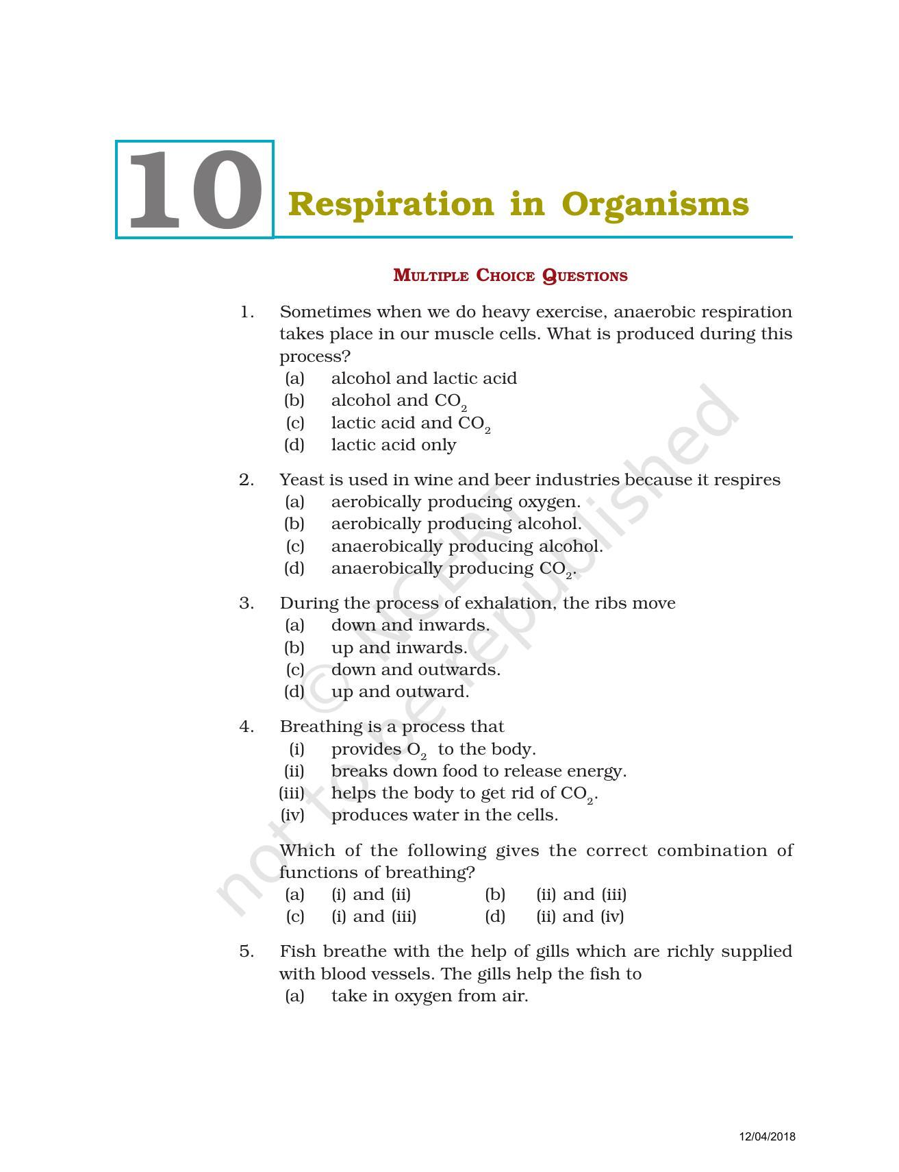 NCERT Exemplar Book for Class 7 Science Chapter 10-Respiration in Organisms