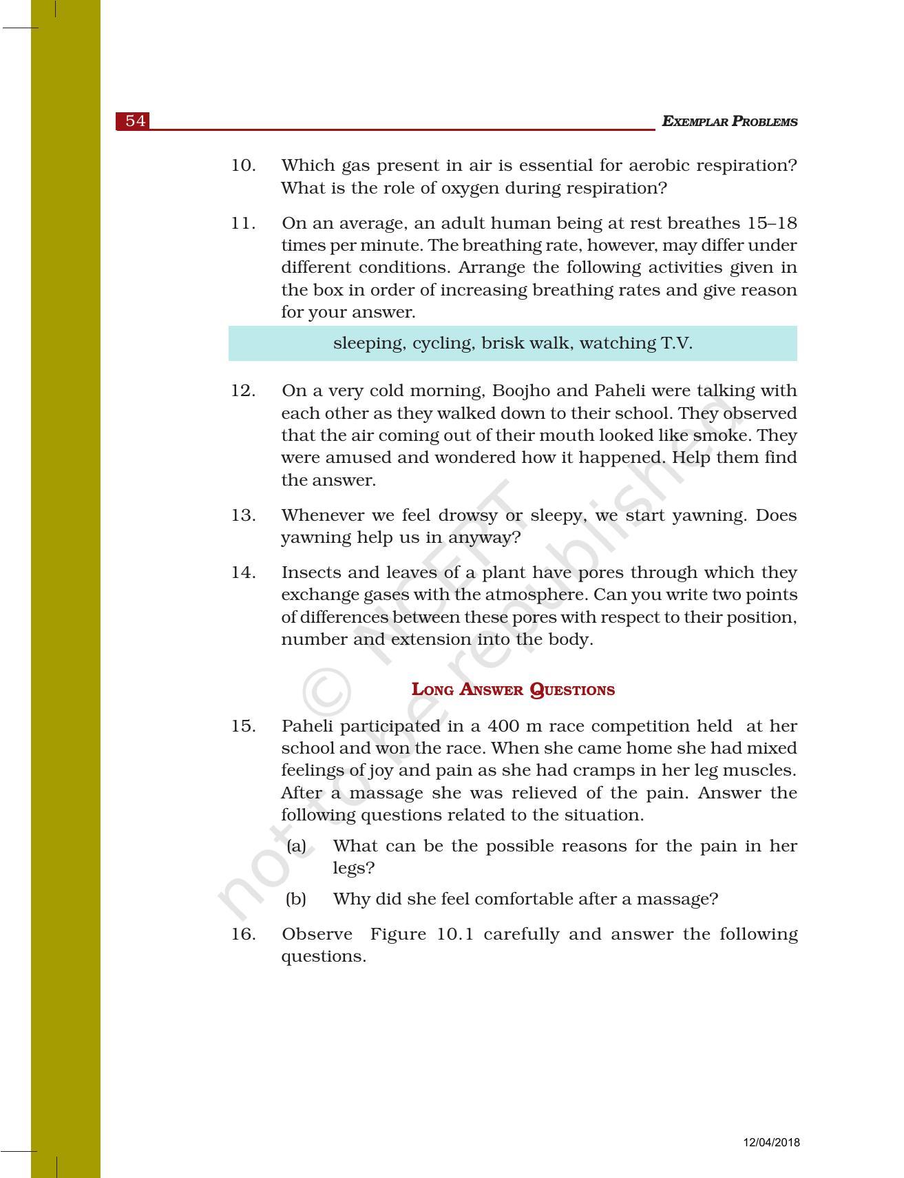 NCERT Exemplar Book for Class 7 Science Chapter 10-Respiration in Organisms