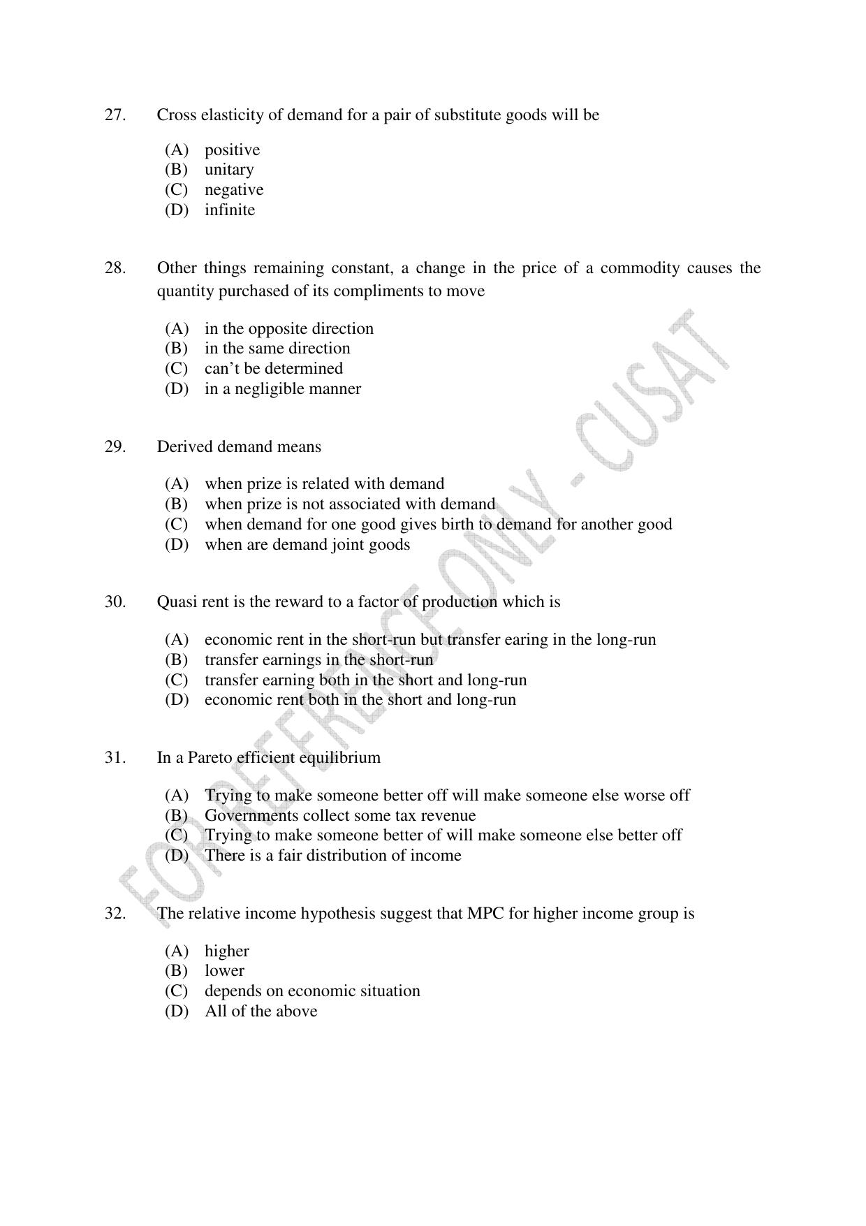 CUSAT CAT 2023 ECONOMETRICS Question Paper - IndCareer Docs