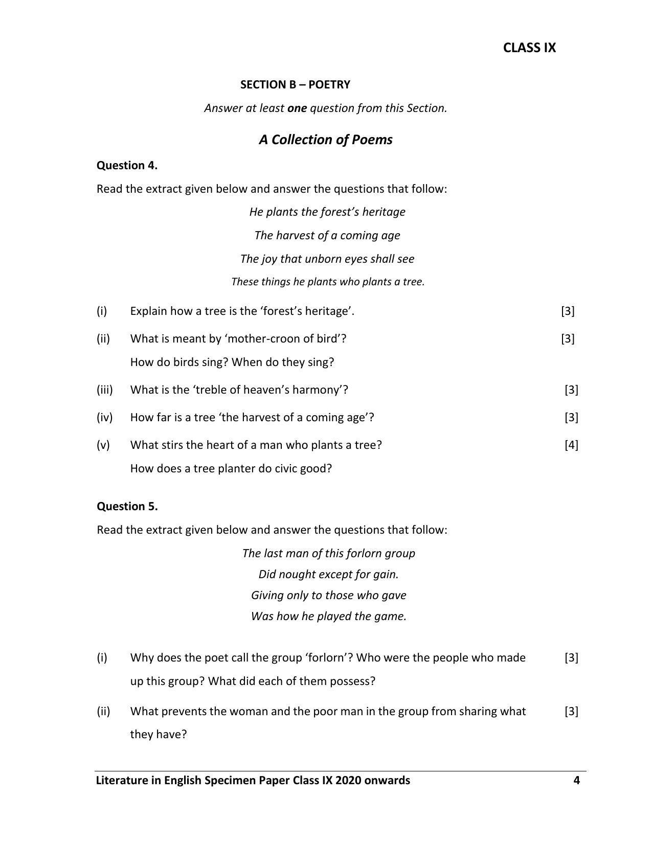ICSE Class 9 English Paper 2 LITERATURE IN ENGLISH Sample Paper ICSE Class 9 English Paper 2 LITERATURE IN ENGLISH Sample Paper