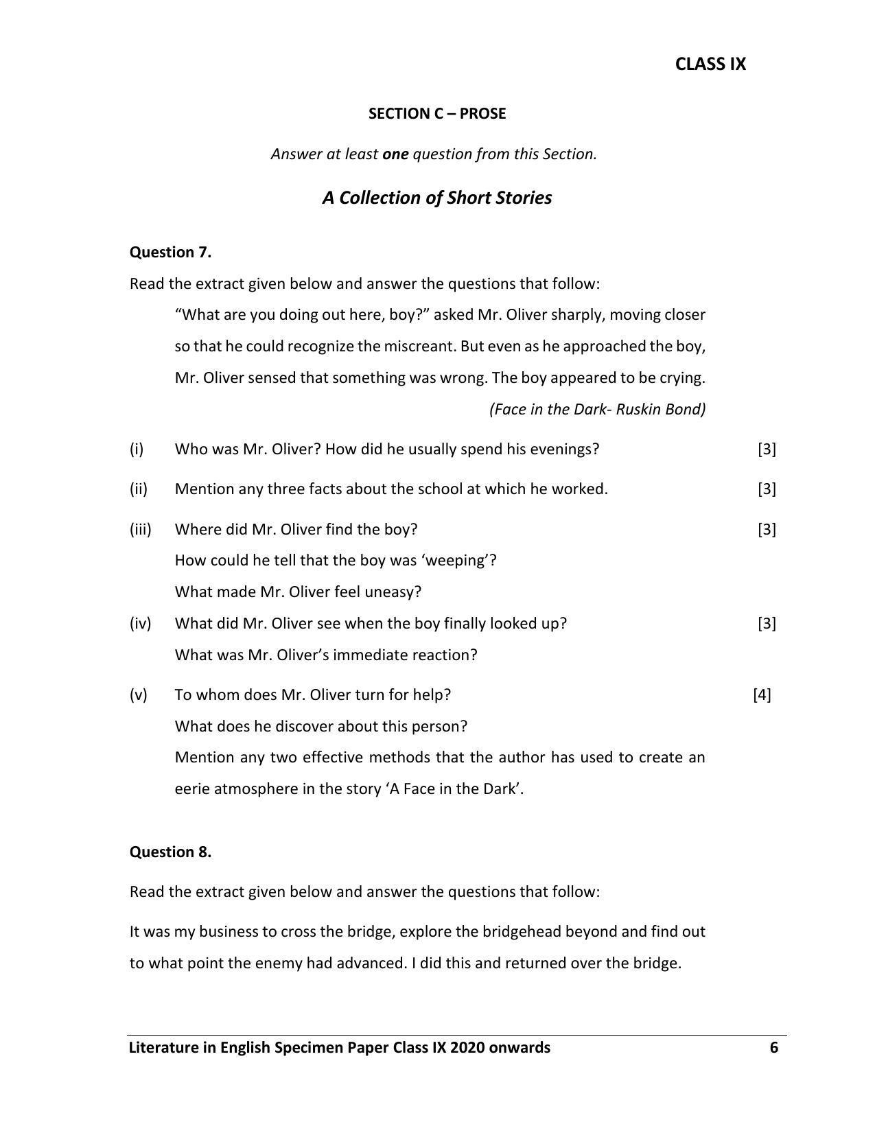 ICSE Class 9 English Paper 2 LITERATURE IN ENGLISH Sample Paper