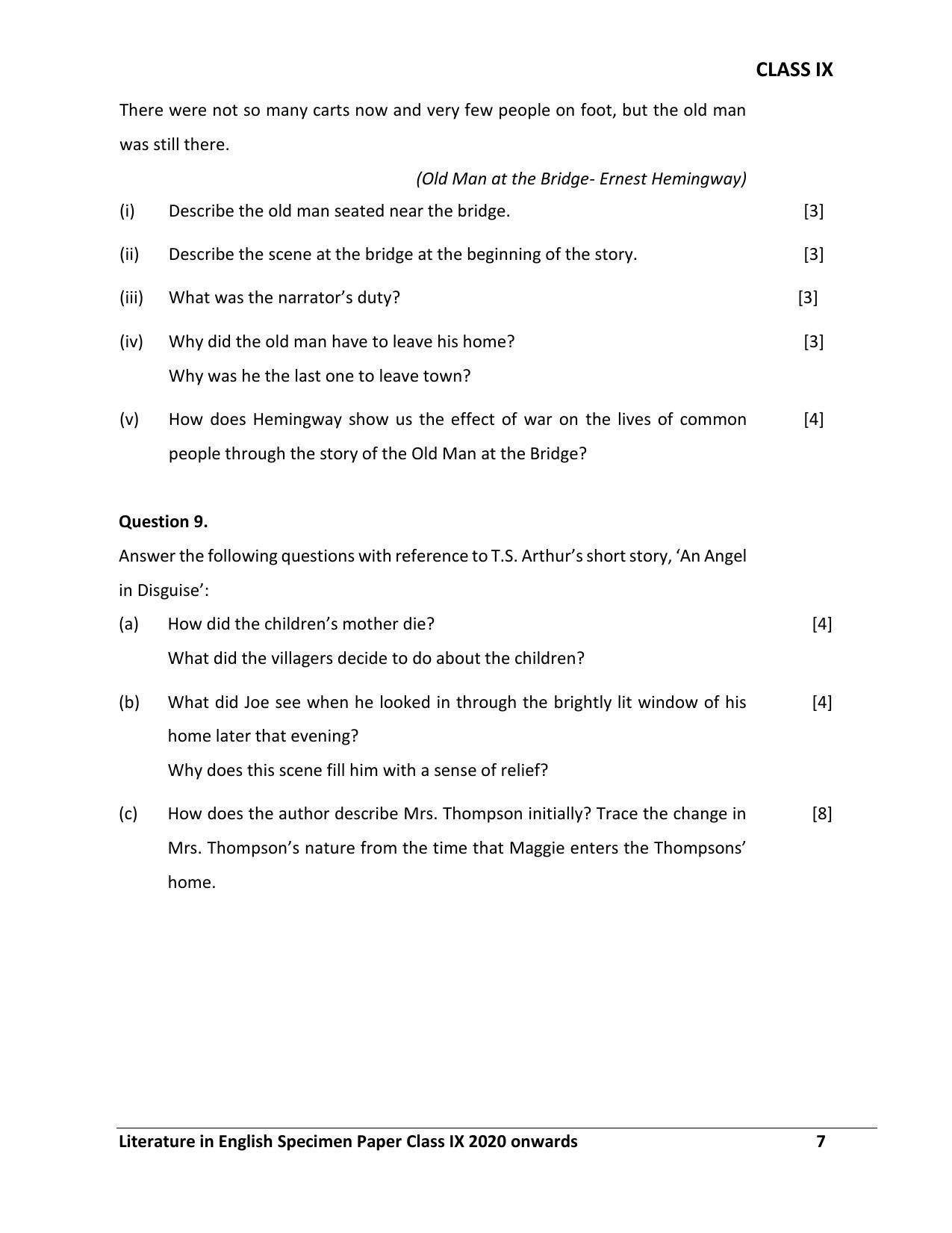 ICSE Class 9 English Paper 2 LITERATURE IN ENGLISH Sample Paper ICSE Class 9 English Paper 2 LITERATURE IN ENGLISH Sample Paper
