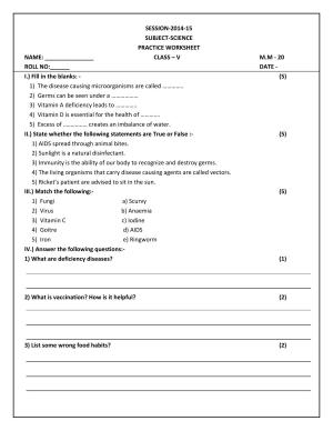 Worksheet for Class 5 Science Assignment 7 - IndCareer Docs