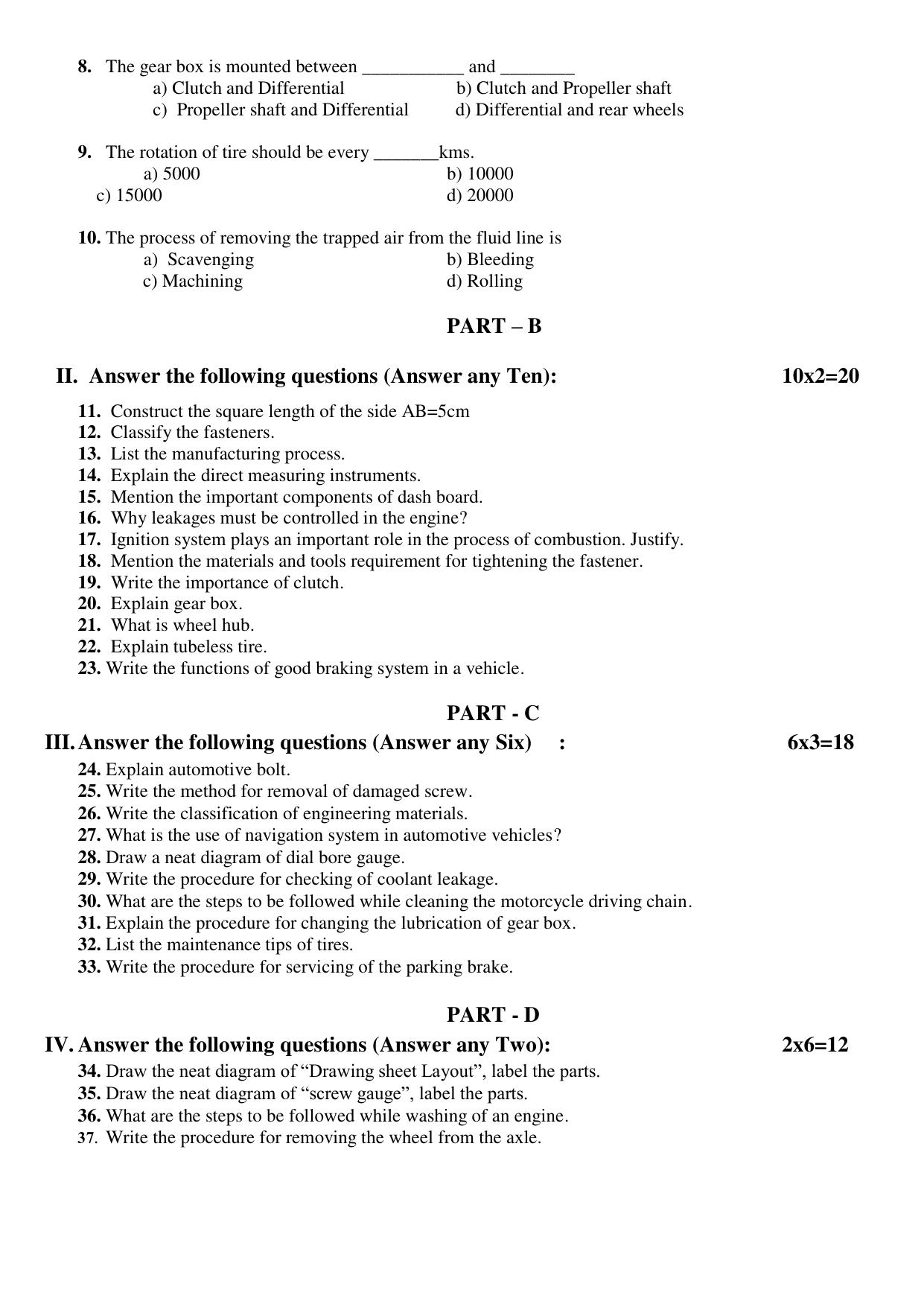 Karnataka 1st PUC Automobile 2 Model Question Paper 2025 - IndCareer Docs