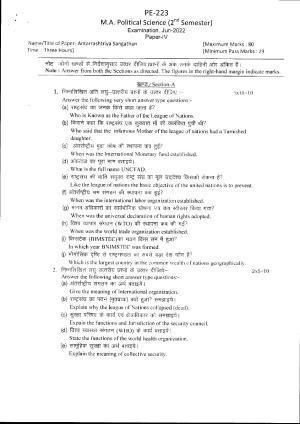Bilaspur University Question Paper June 2022:M.A. Political Science ...
