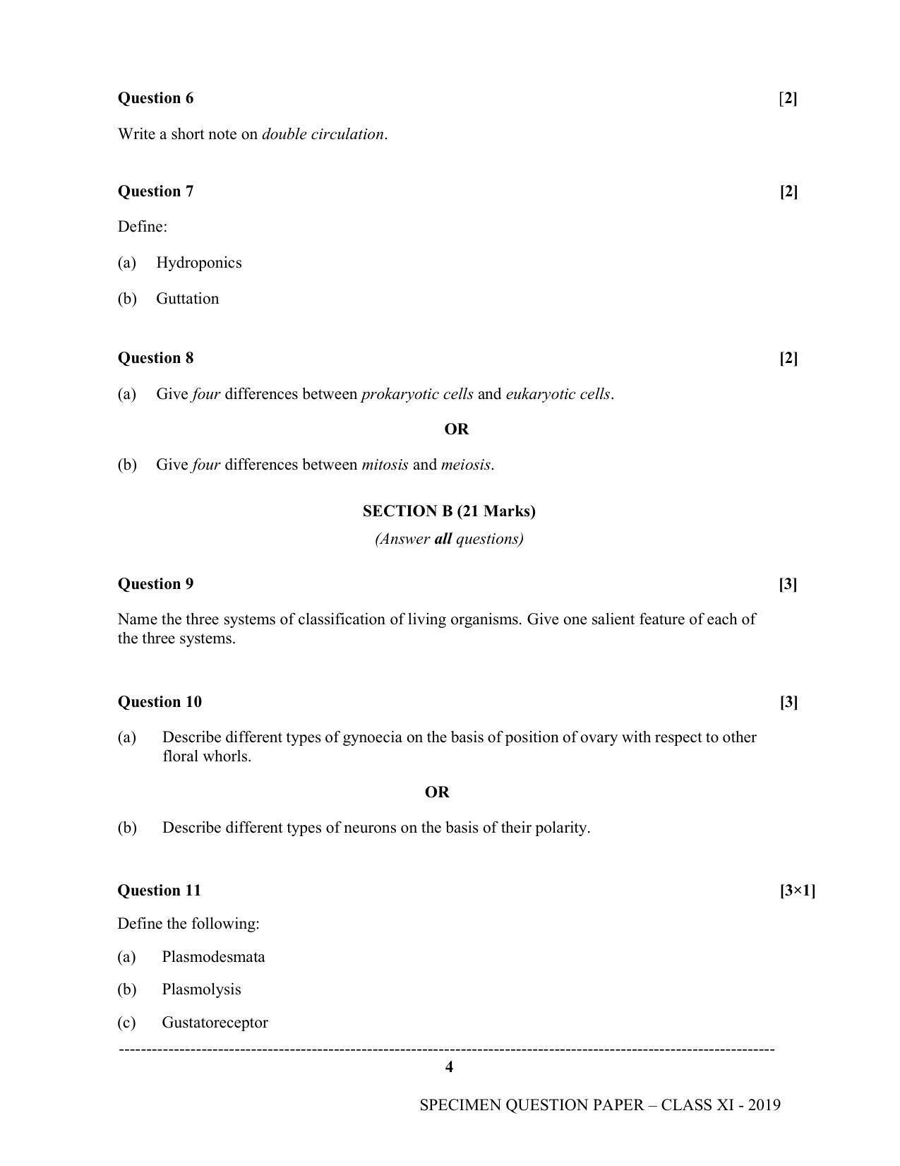 ISC Class 11 Specimen Biology Sample Paper - IndCareer Schools