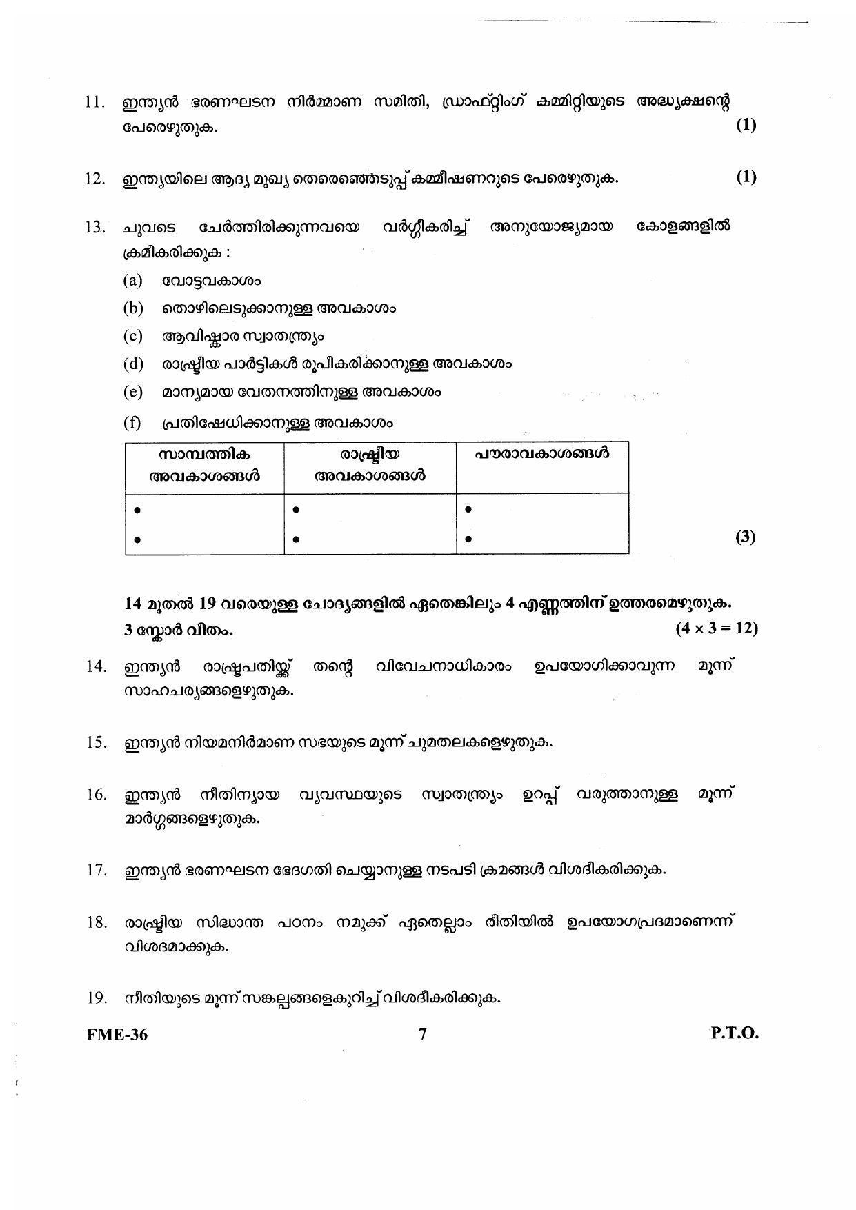 Kerala Plus One 2020 Political Science Question Papers (Model ...