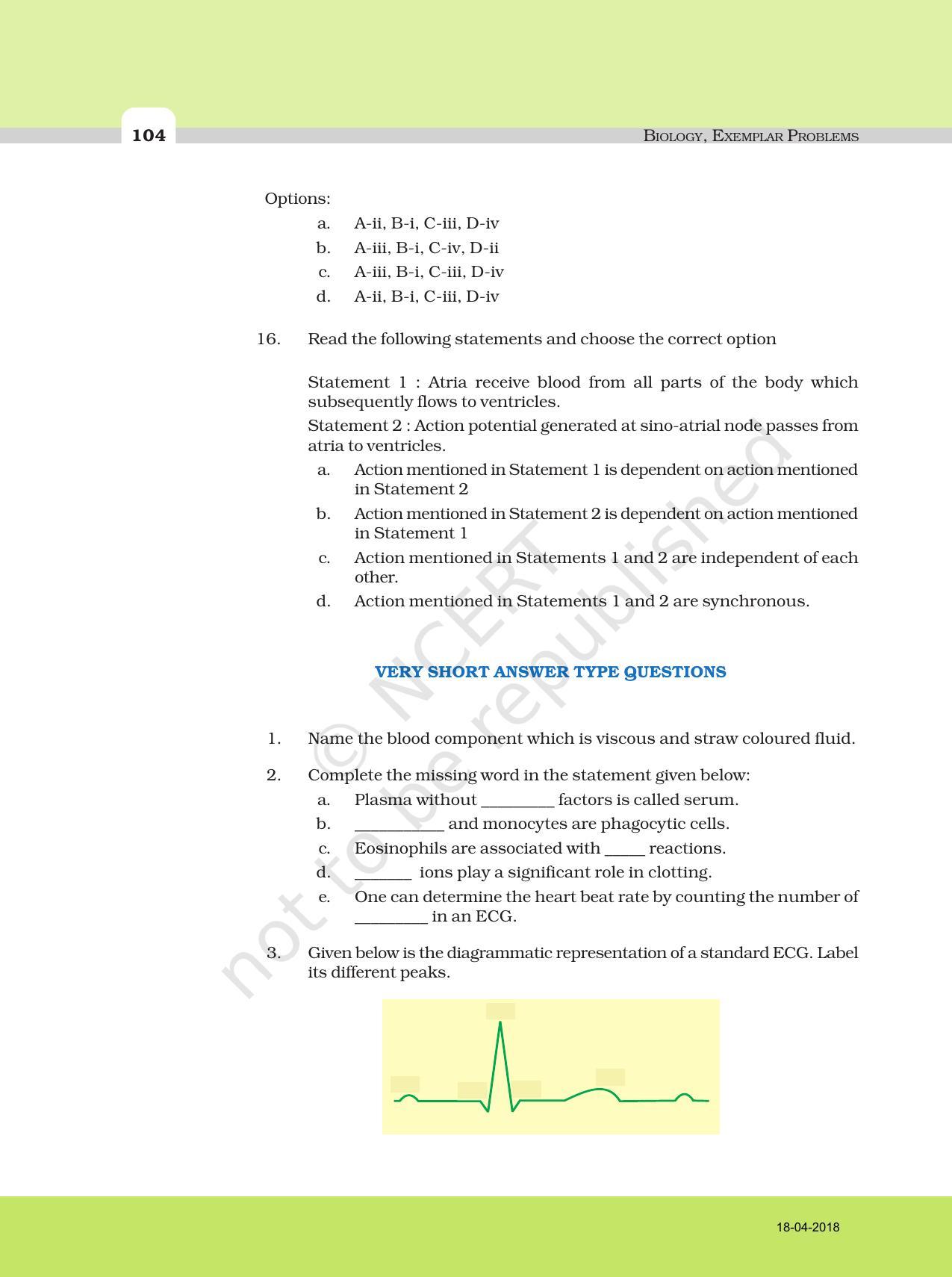 NCERT Exemplar Book for Class 11 Biology Chapter 18 Body Fluids and ...