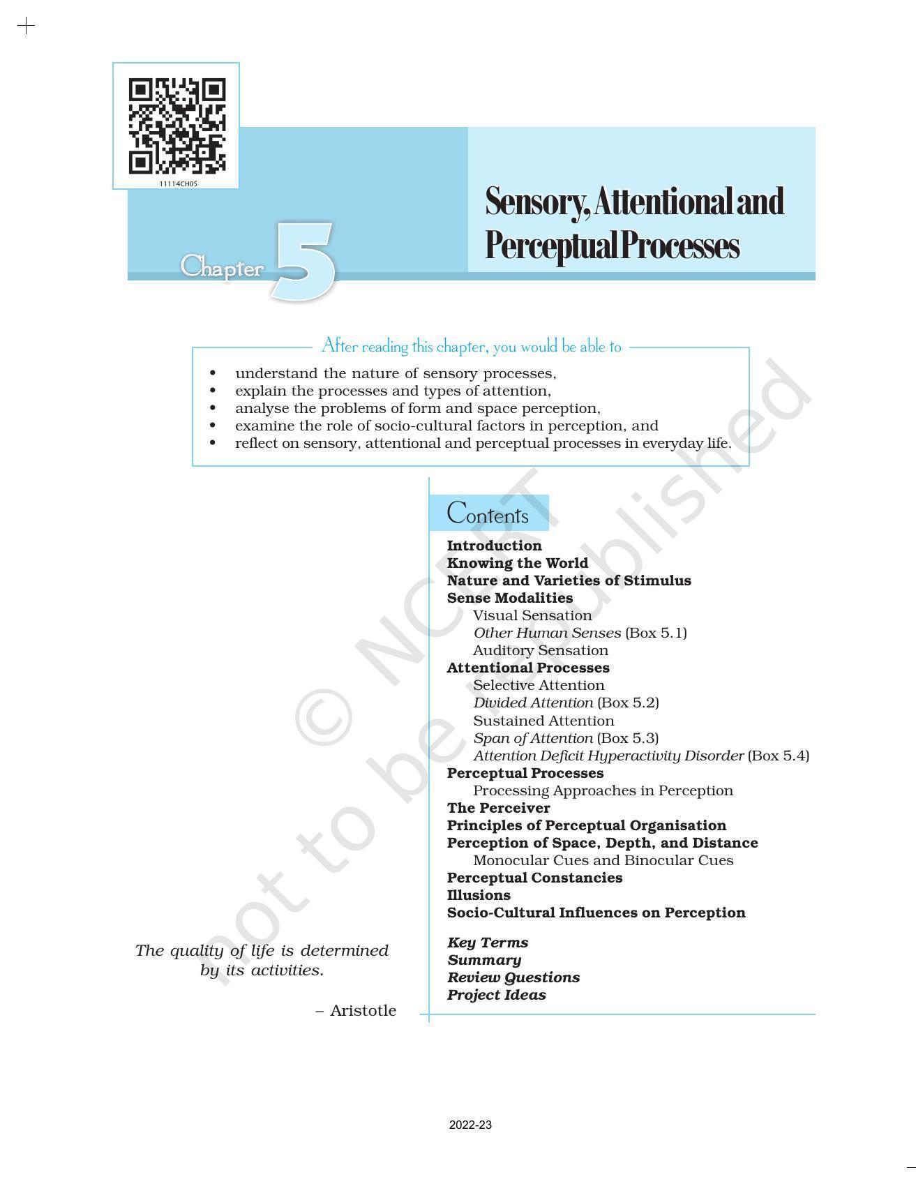 NCERT Book for Class 11 Psychology Chapter 5 Sensory