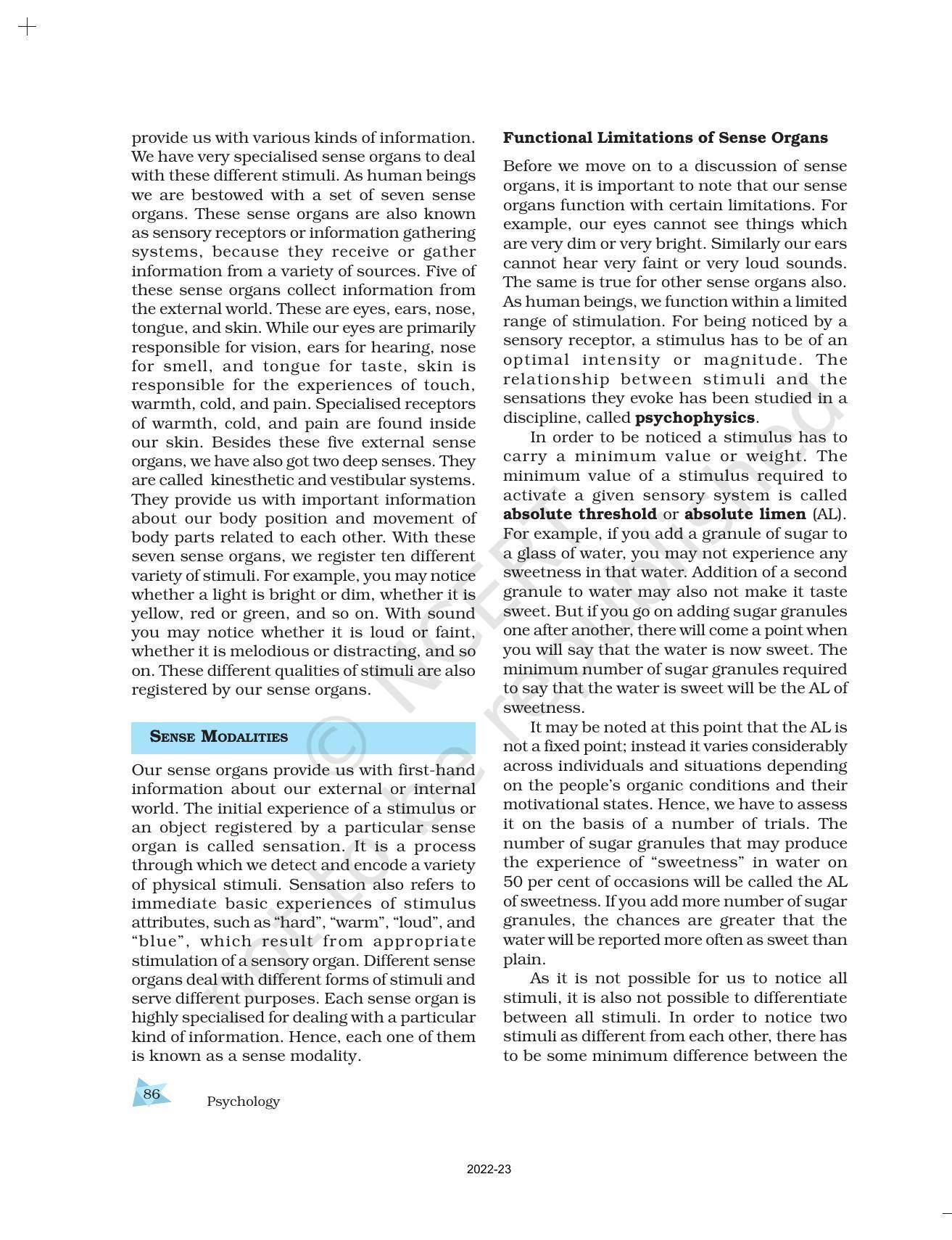 NCERT Book for Class 11 Psychology Chapter 5 Sensory
