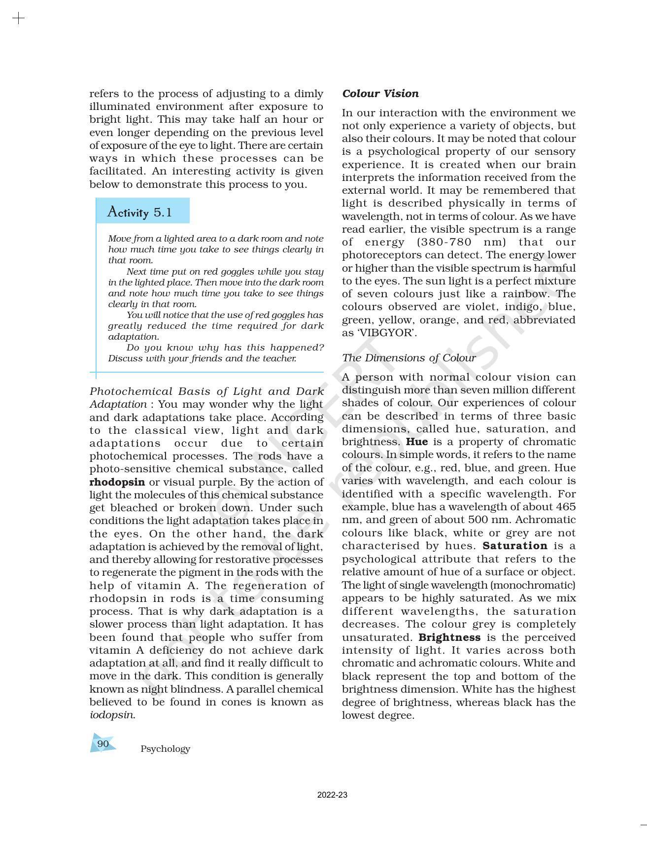 NCERT Book for Class 11 Psychology Chapter 5 Sensory