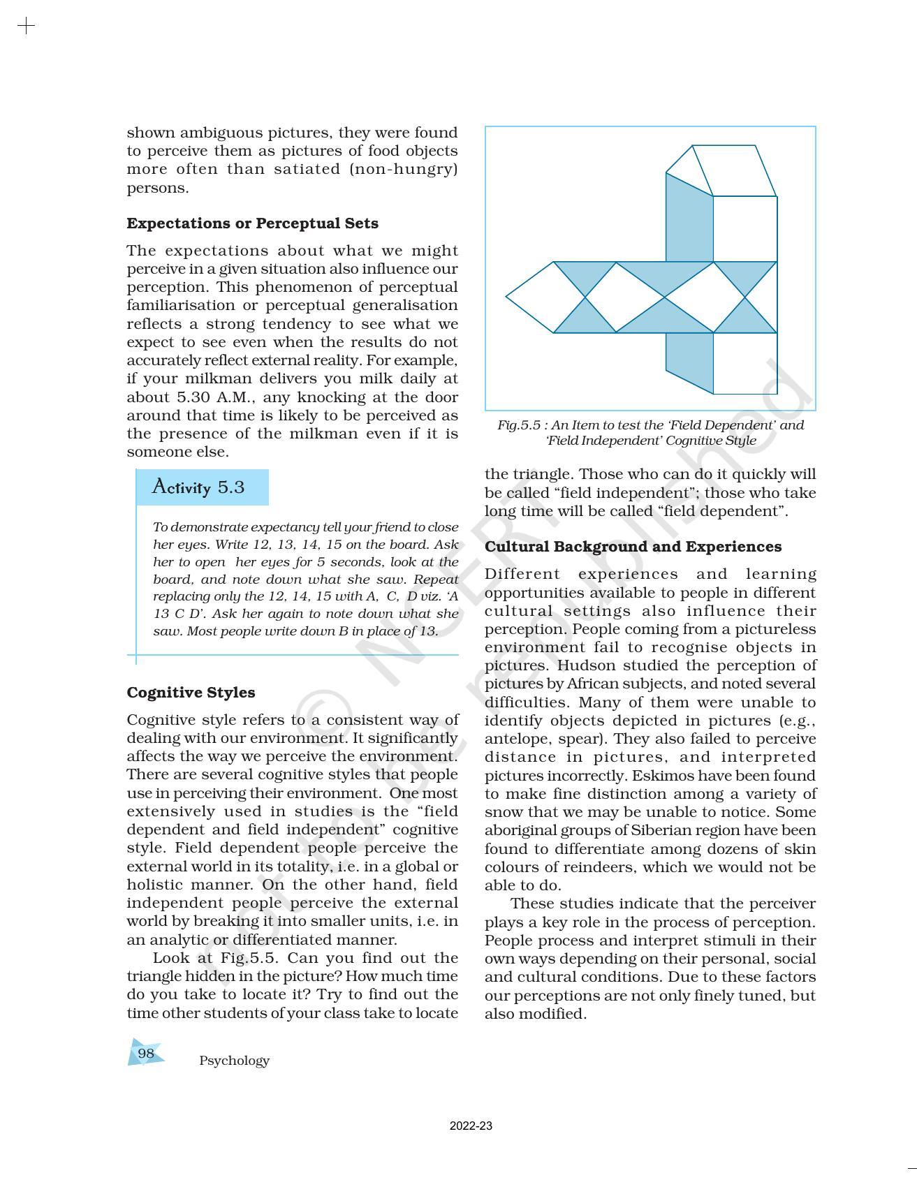 NCERT Book for Class 11 Psychology Chapter 5 Sensory