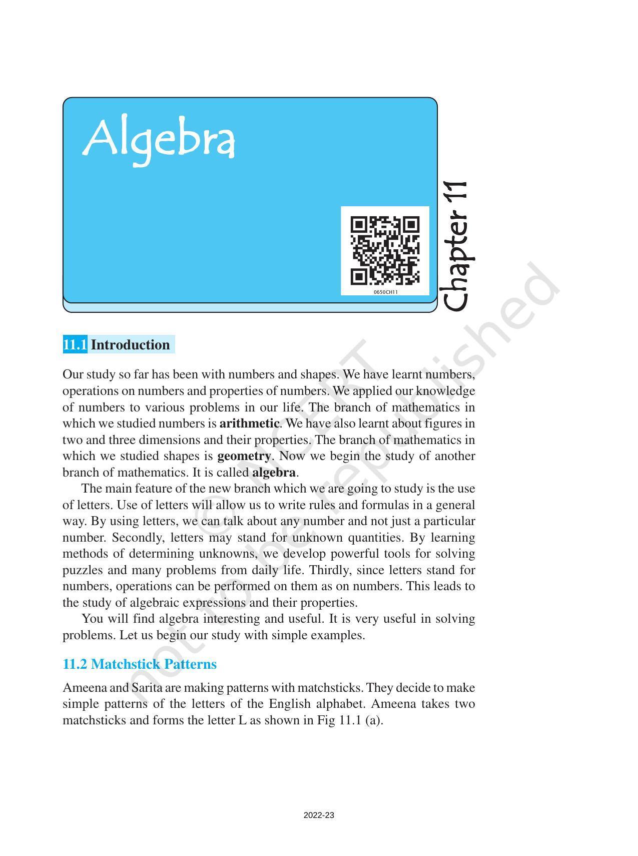 NCERT Book for Class 6 Maths: Chapter 11-Algebra - IndCareer Schools