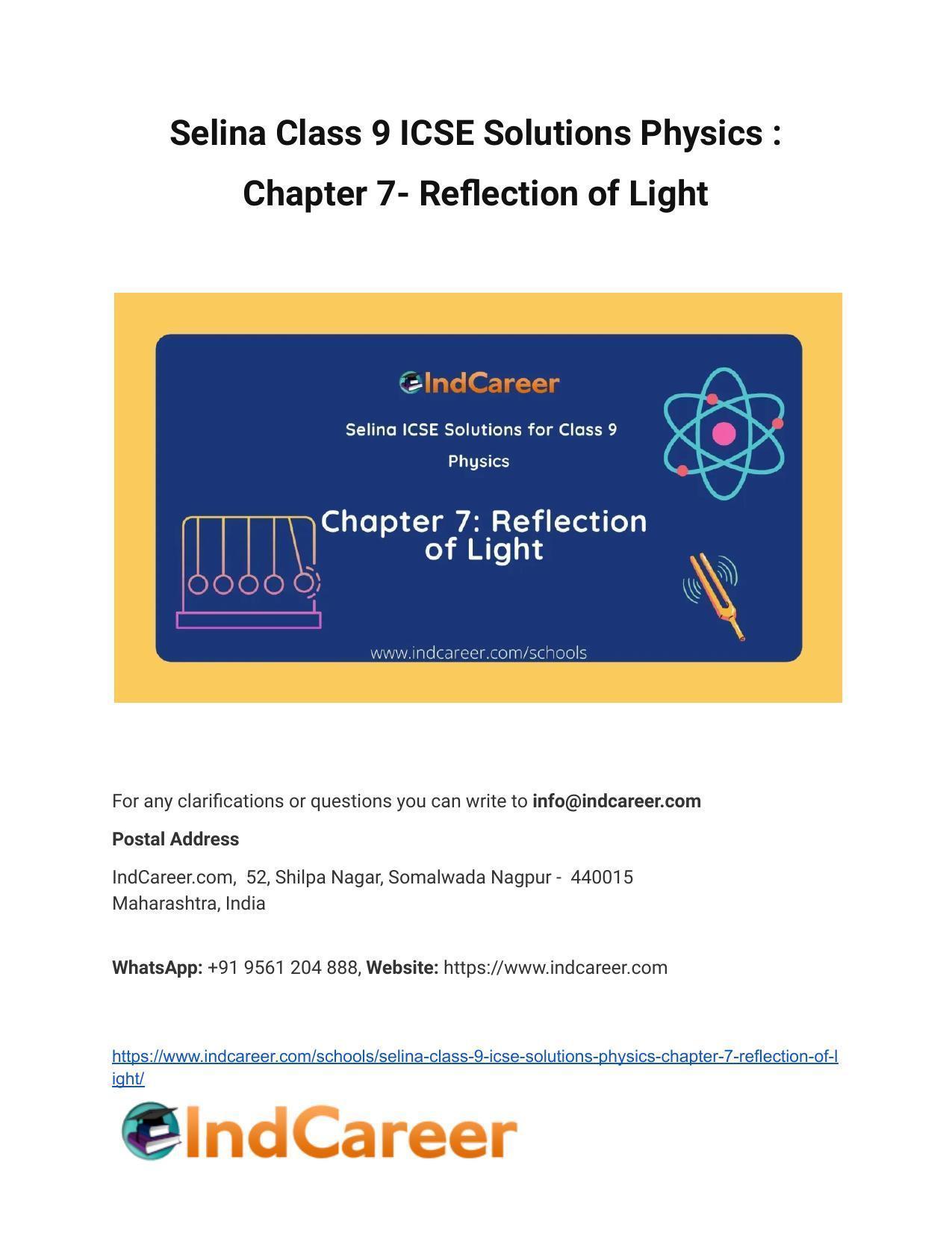 Selina Class 9 ICSE Solutions Physics : Chapter 7- Reflection of Light ...