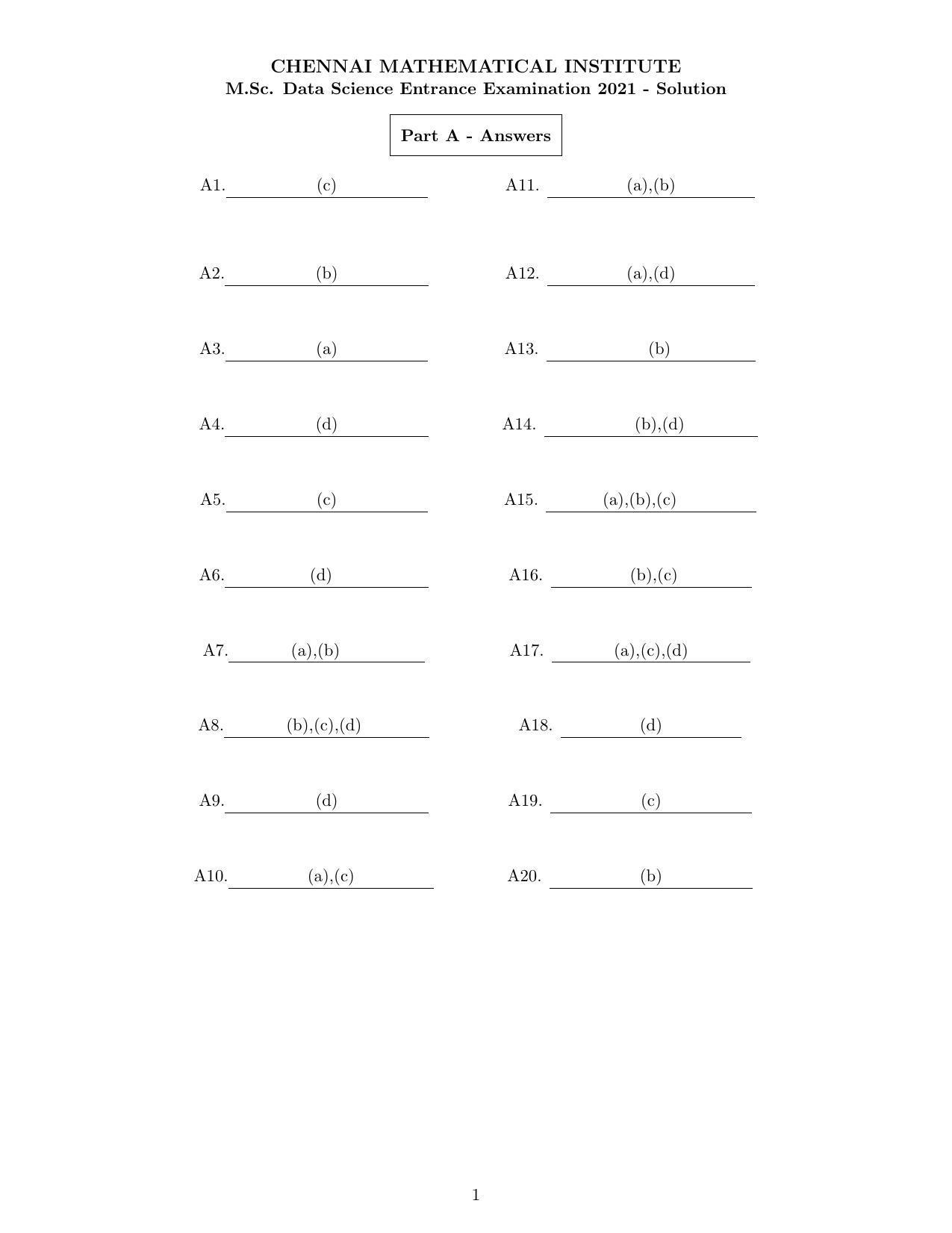 CMI Entrance Exam 2021 Solutions MSc Data Science - IndCareer Docs