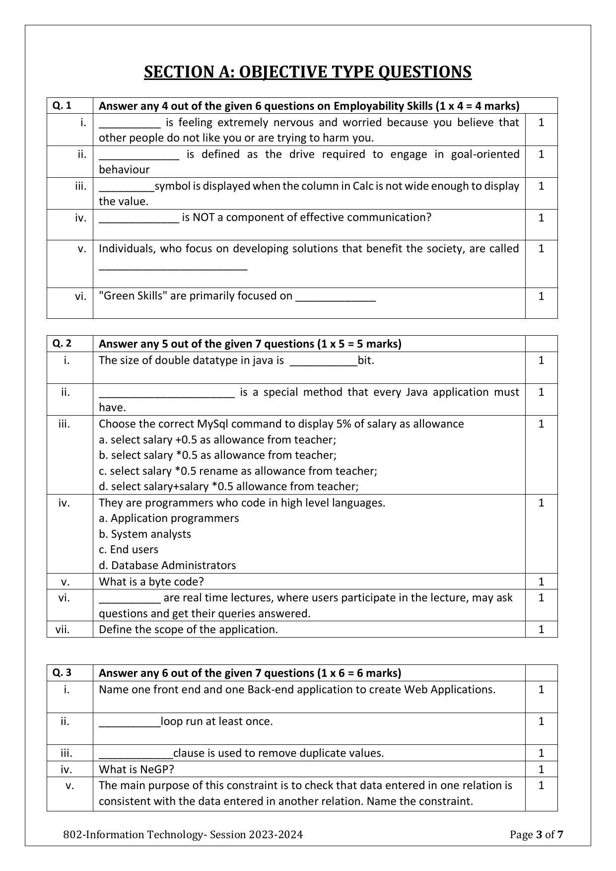 CBSE Class 12 Information Technology Sample Papers: 2023, 2024 - IndCareer Schools