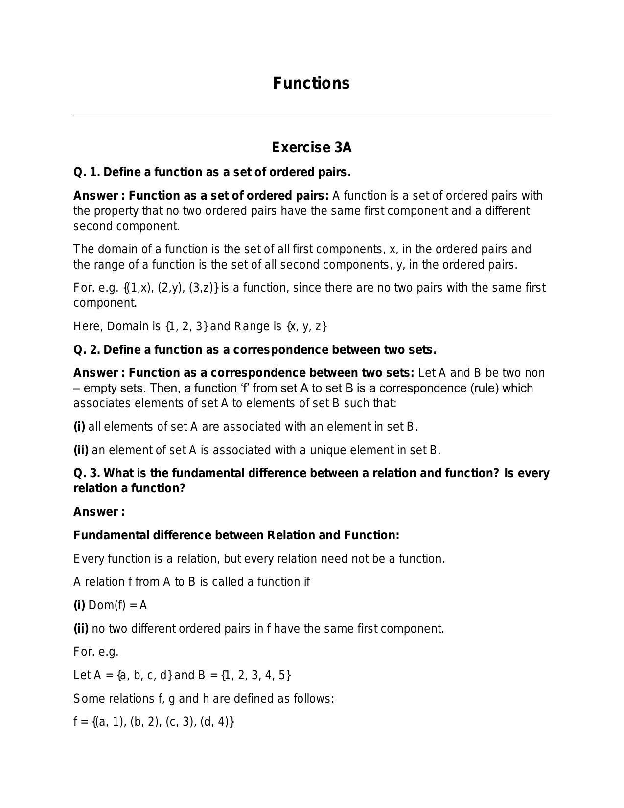 RS Aggarwal Solutions for 11th Class Maths Chapter 3-Functions - IndCareer Schools
