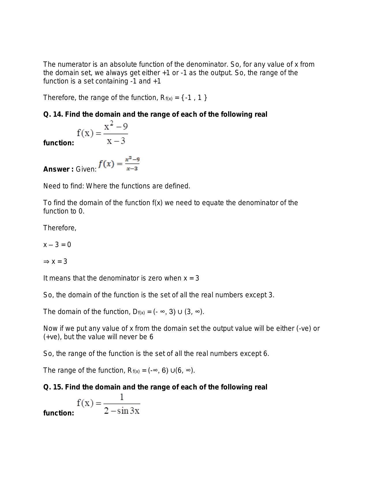 RS Aggarwal Solutions for 11th Class Maths Chapter 3-Functions ...