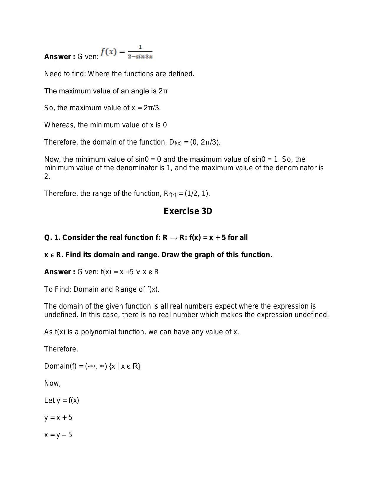 RS Aggarwal Solutions for 11th Class Maths Chapter 3-Functions - IndCareer Schools