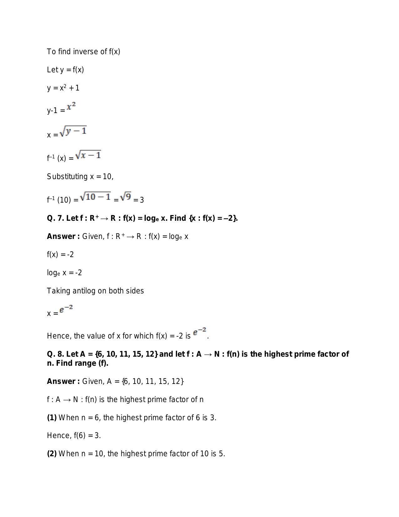 RS Aggarwal Solutions for 11th Class Maths Chapter 3-Functions ...
