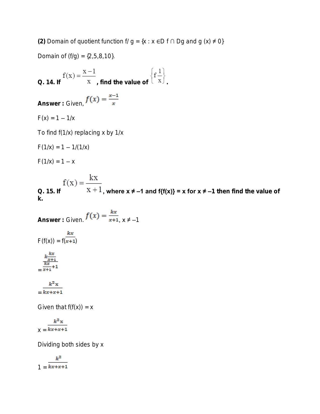 RS Aggarwal Solutions for 11th Class Maths Chapter 3-Functions ...