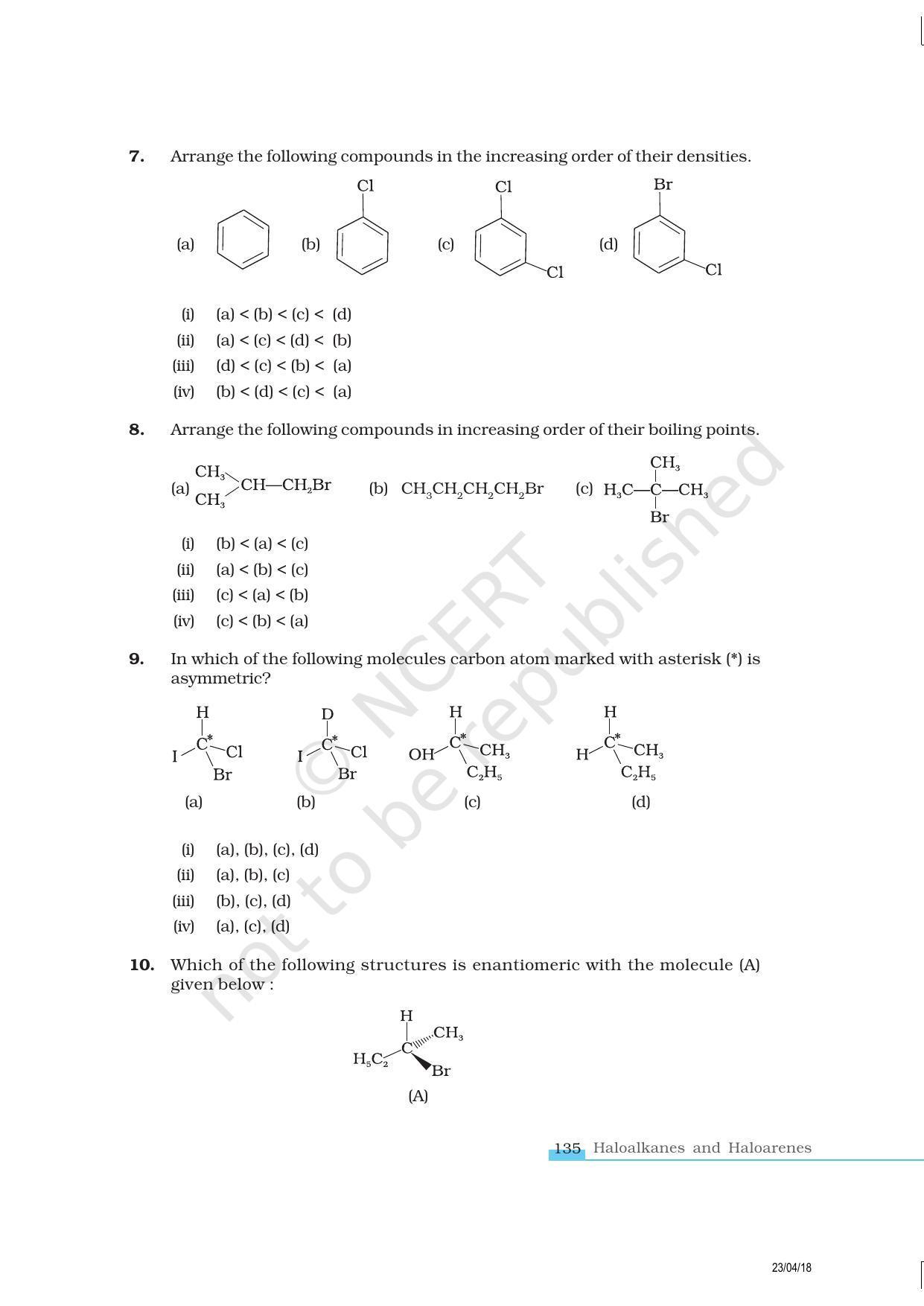 NCERT Exemplar Book for Class 12 Chemistry Chapter 10 Haloalkanes and ...