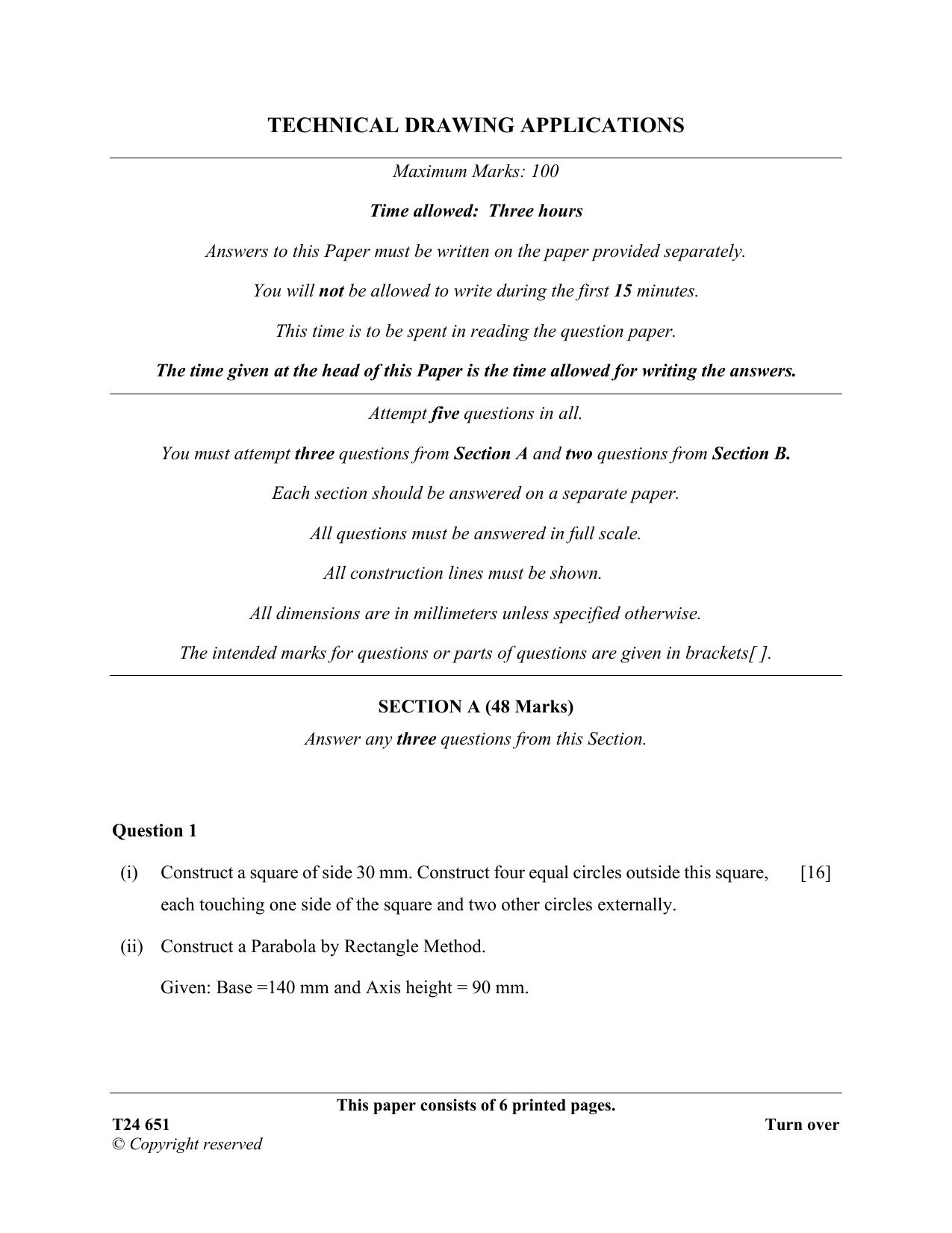 ICSE Class 10 Technical Drawing Applications 2024 Question Paper ...