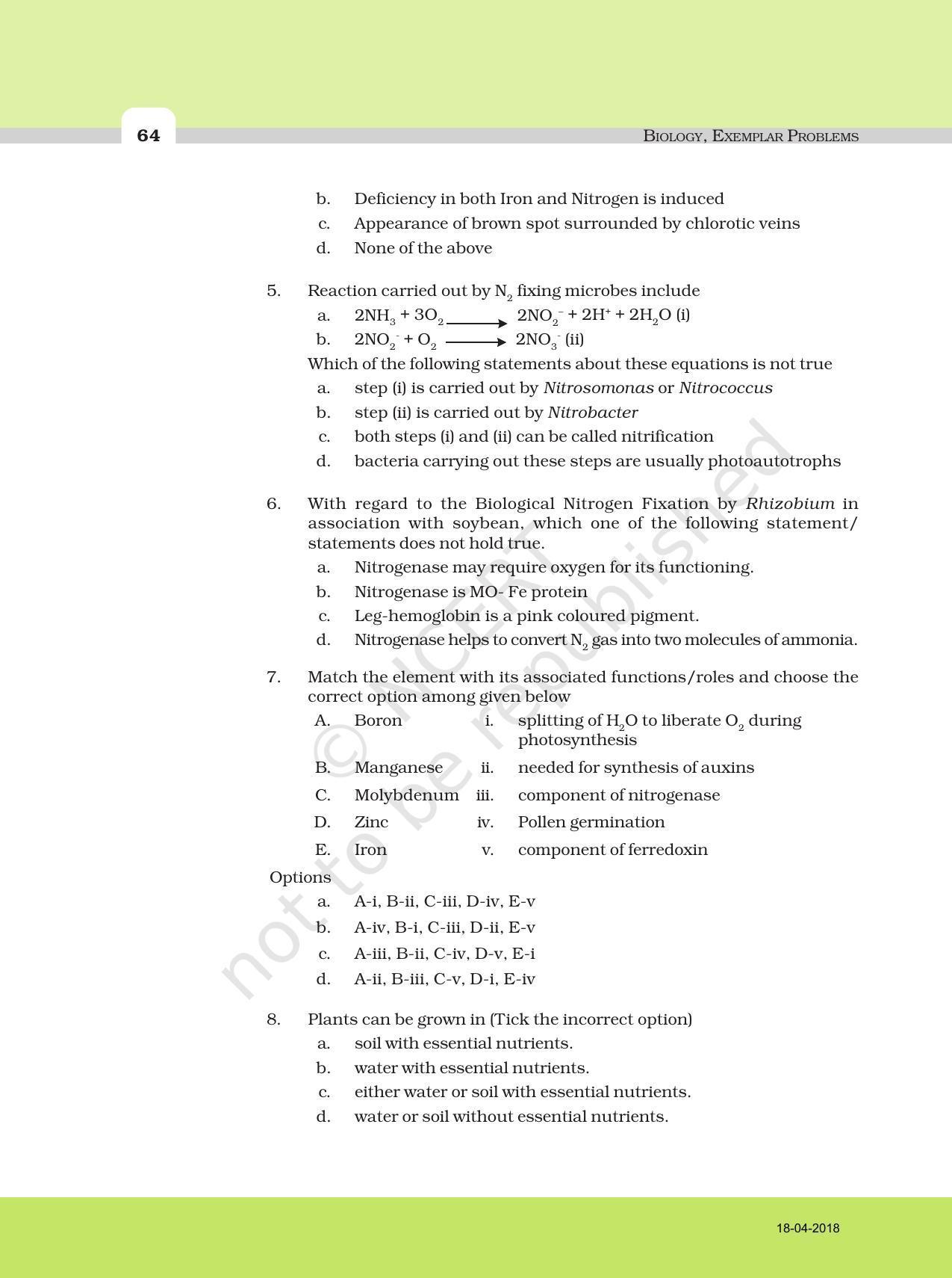 NCERT Exemplar Book for Class 11 Biology Chapter 12 Mineral Nutrition